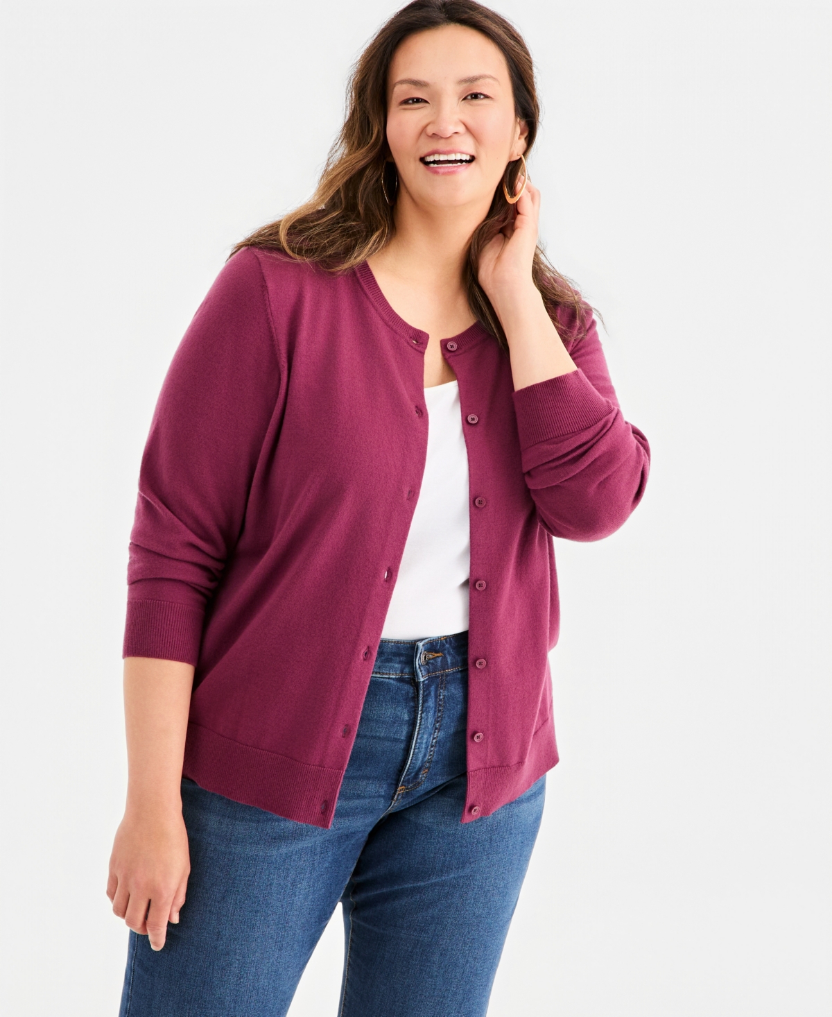 Click here for Style & Co Plus Size Button-Front Long-sleeve Card... prices