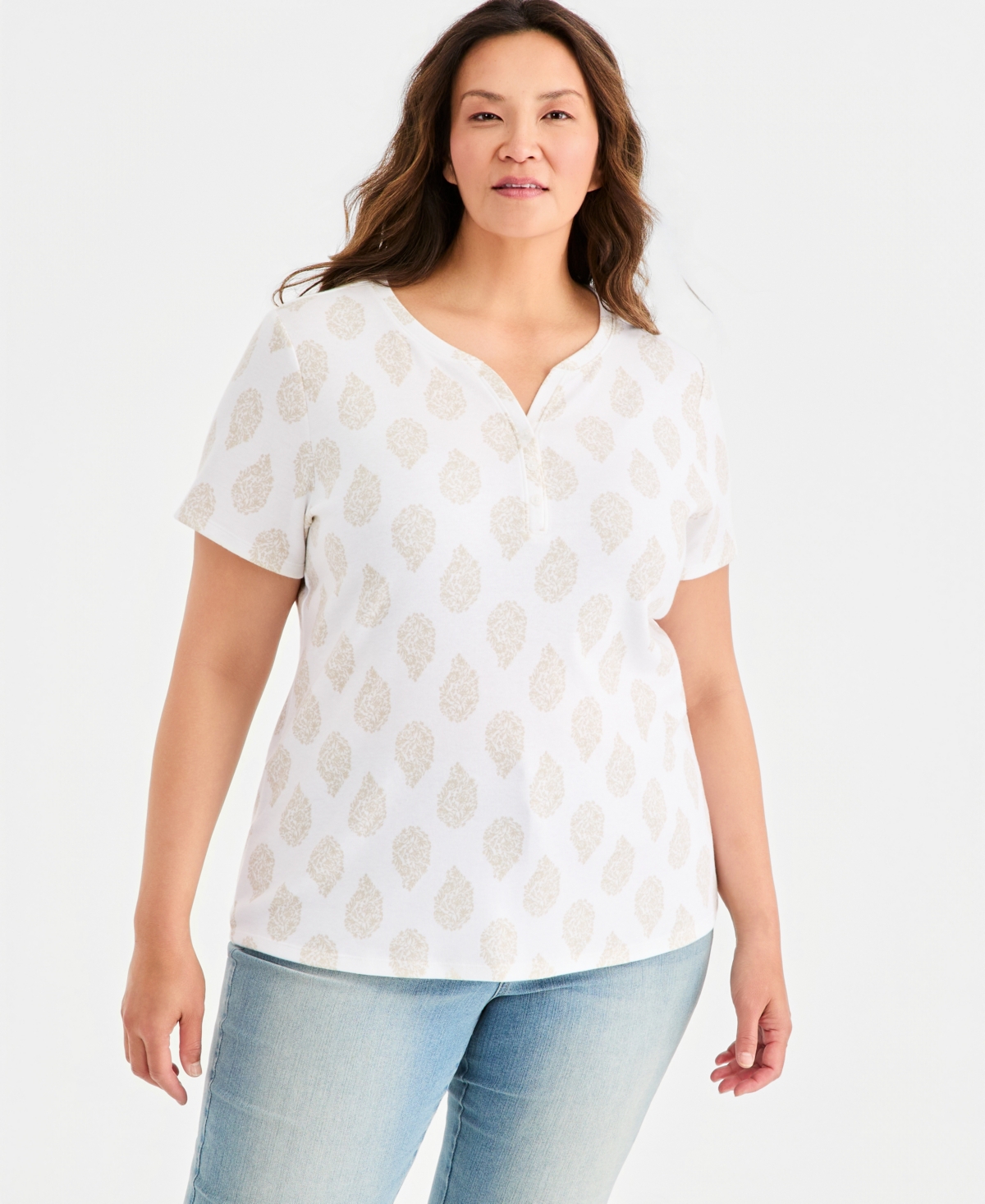 Click here for Style & Co Plus Printed Short-Sleeve Henley Top  M... prices