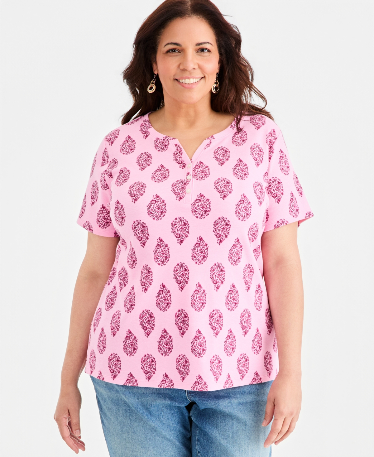 Click here for Style & Co Plus Size Short Sleeve Henley T-Shirt... prices