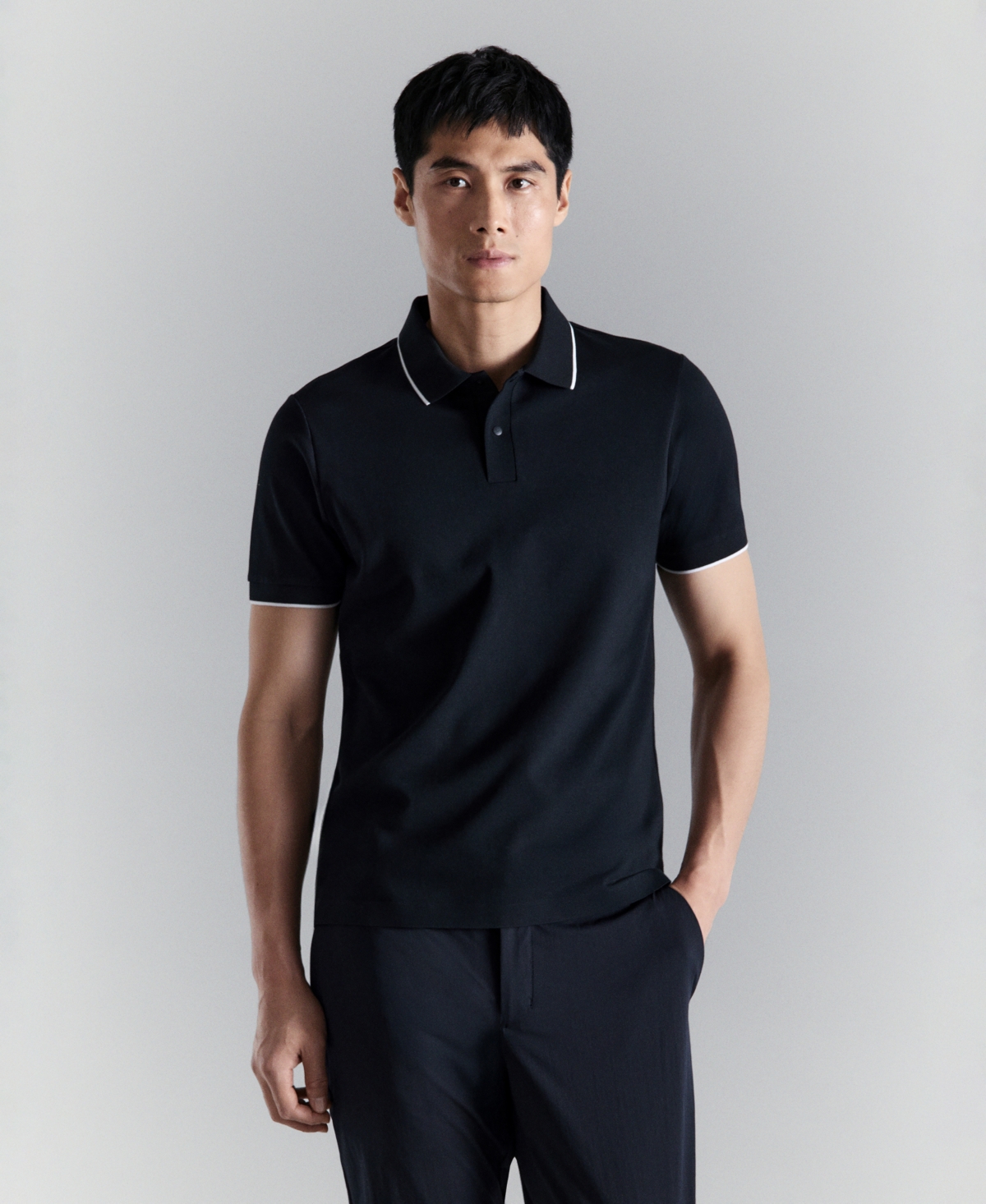 Click here for Mango Mens Comfort Stretch Pique Polo Shirt - Navy prices