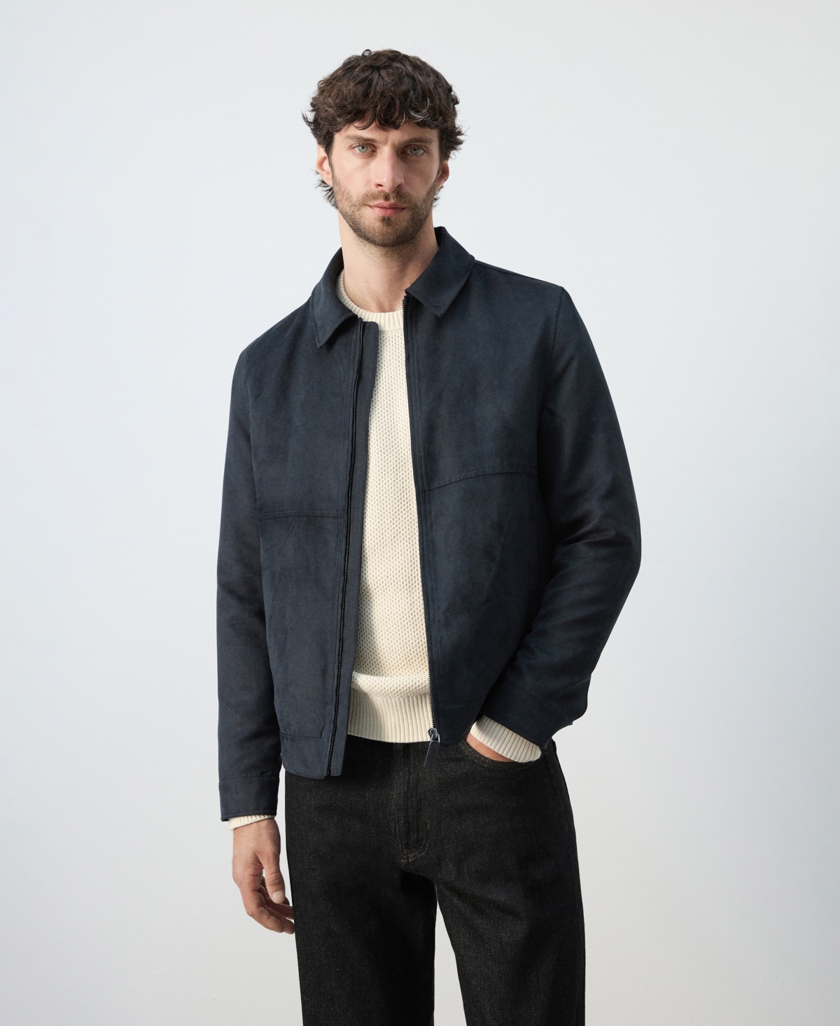 Click here for Mango Mens Suede Effect Jacket - Navy prices