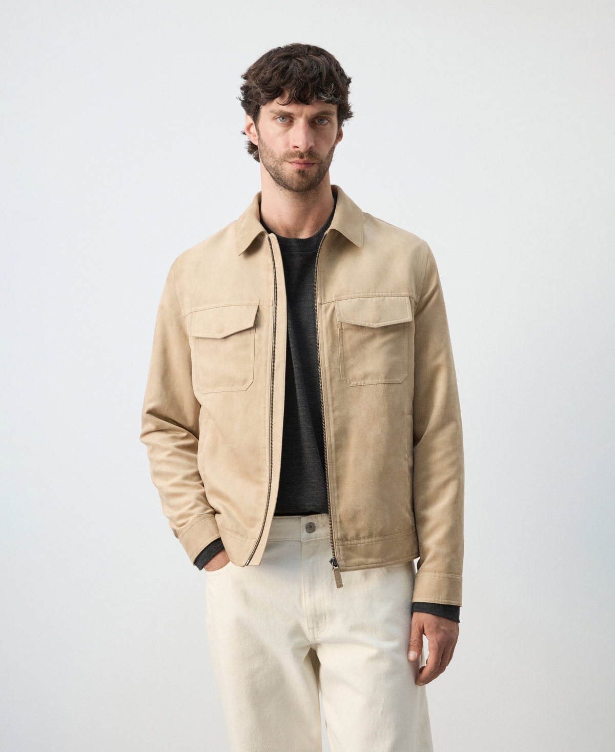 Click here for Mango Mens Suede-Effect Pockets Jacket - Beige prices