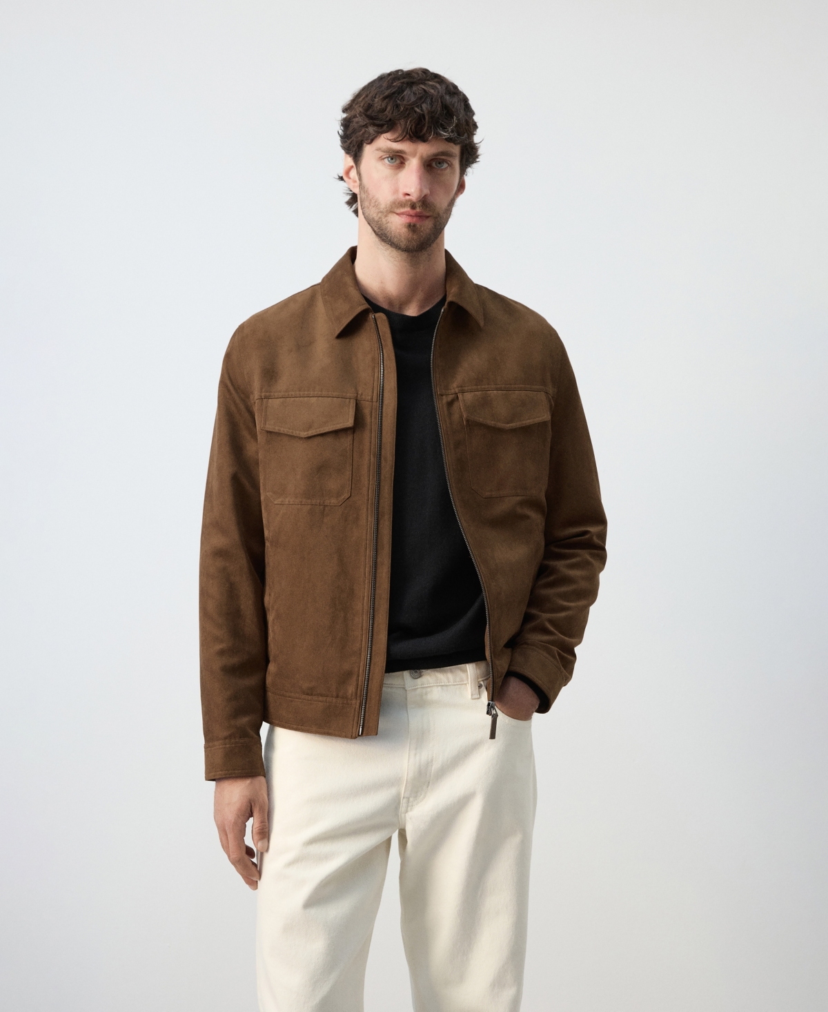 Click here for Mango Mens Suede-Effect Pockets Jacket - Cognac prices