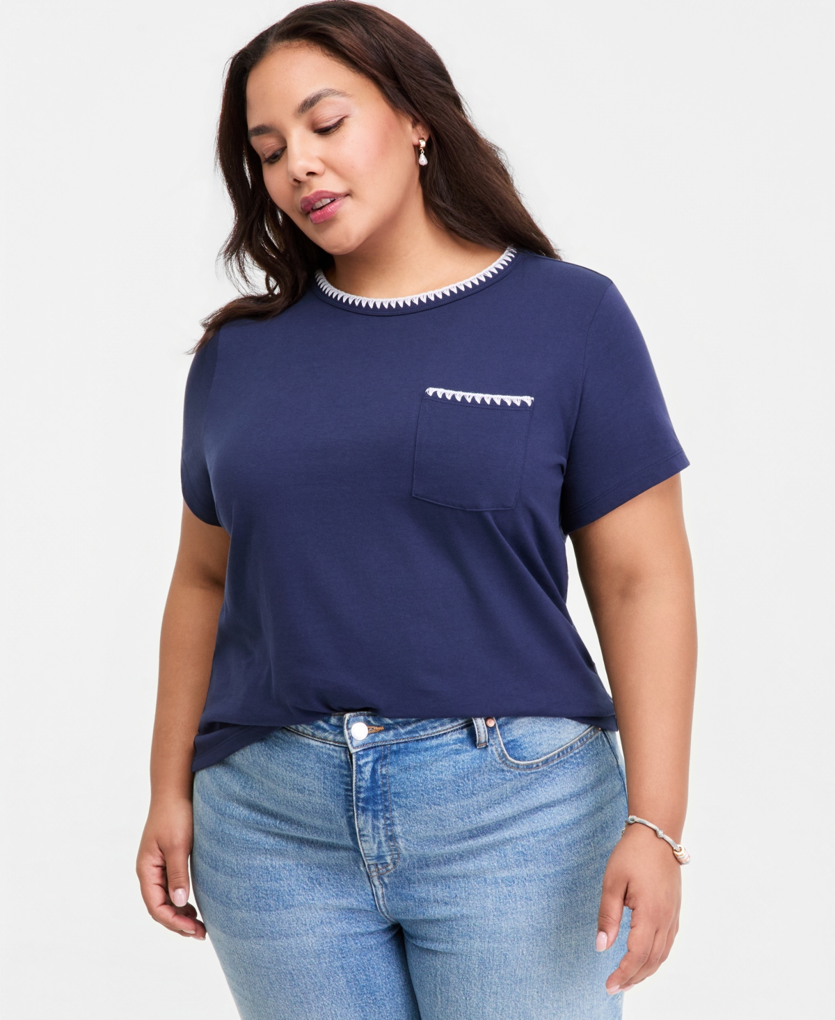 Click here for On 34th Trendy Plus Size Whipstitched Pocket T-Shi... prices