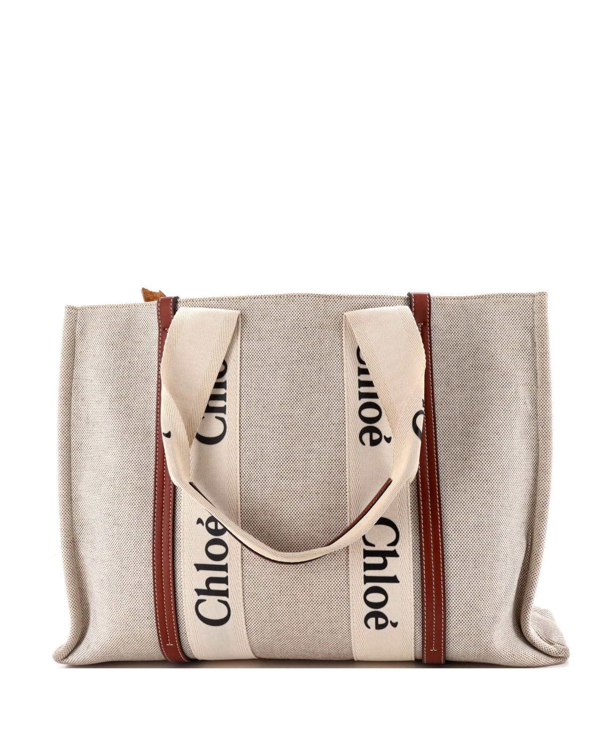 Click here for Pre-Owned Chloe Large Woody Tote Canvas with Leath... prices