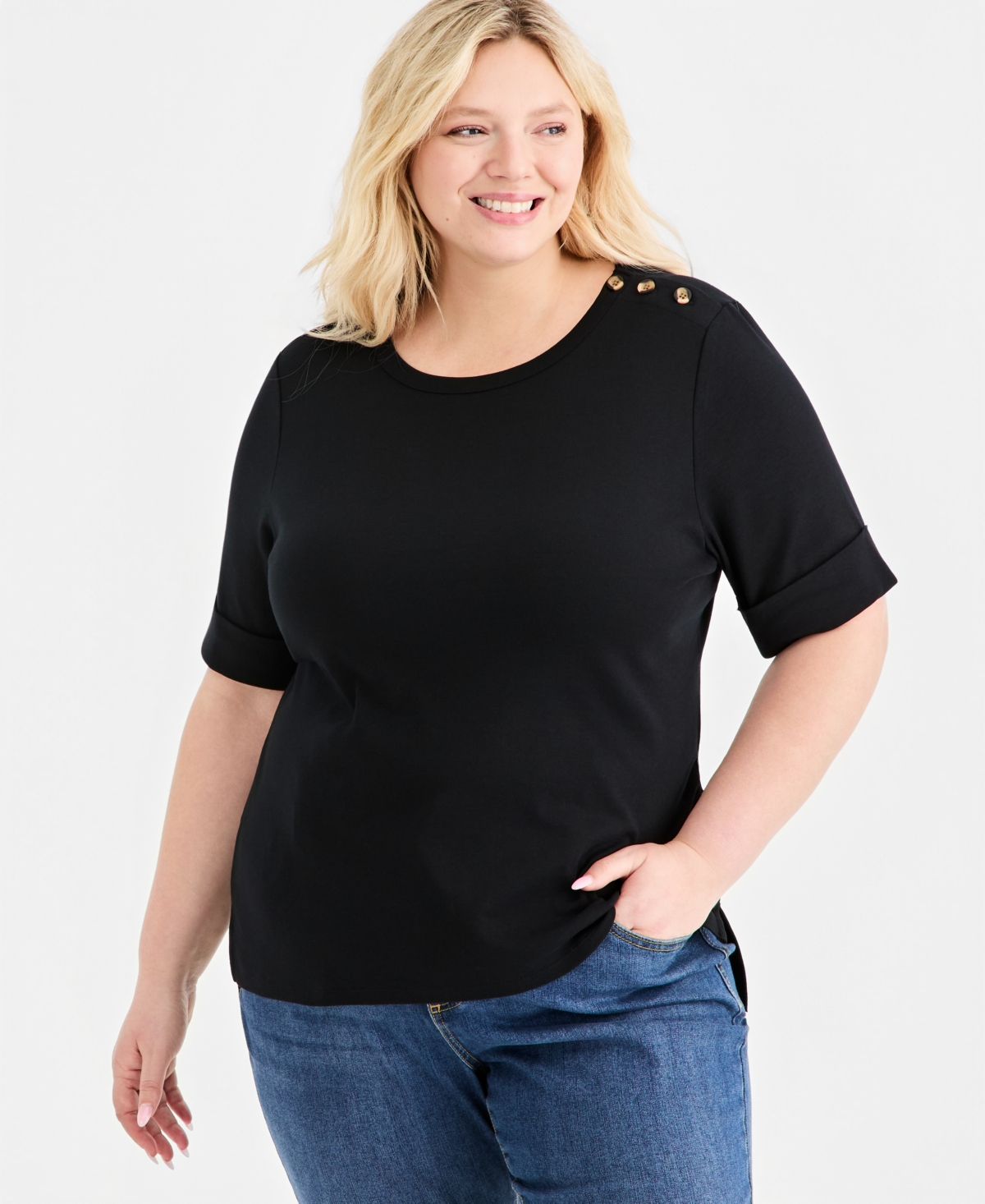 Click here for Style & Co Plus Size Button-Shoulder Cuffed Elbow-... prices