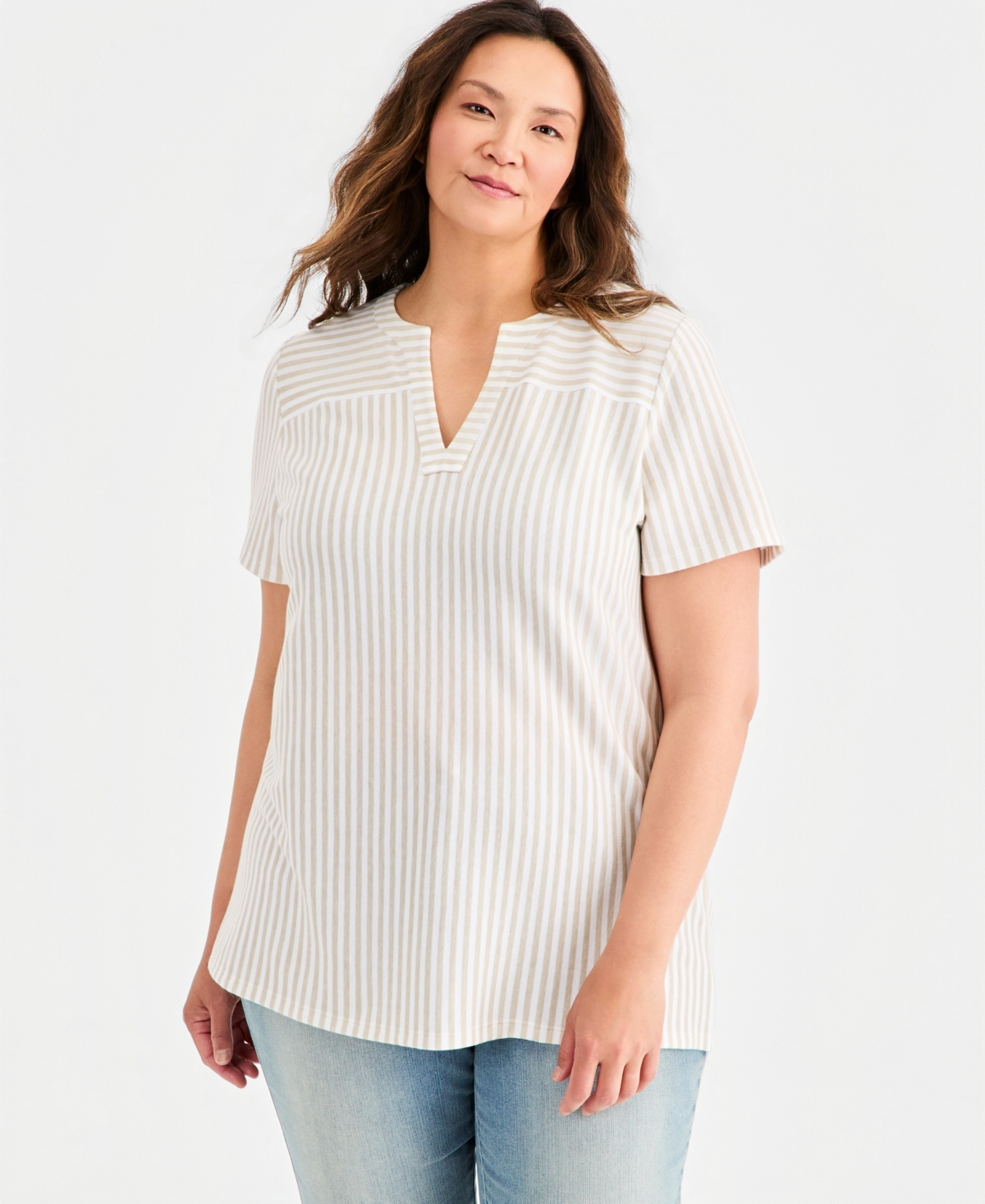 Click here for Style & Co Plus Size Striped Split-Neck Top  Macys... prices