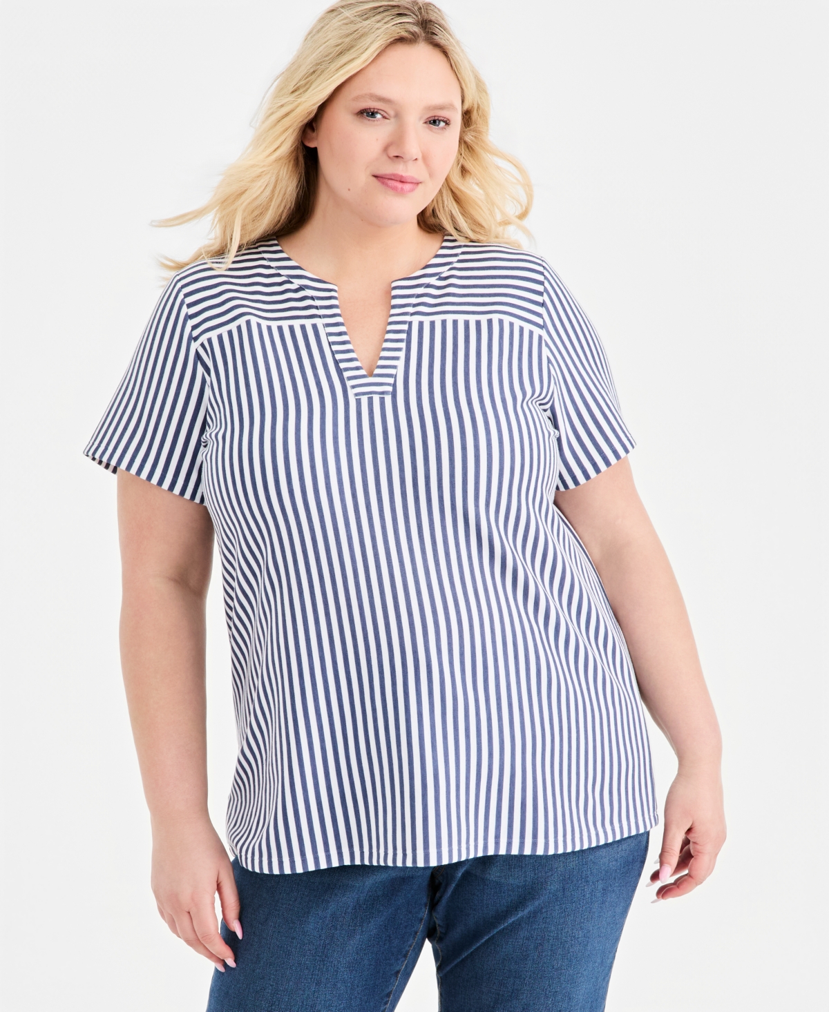 Click here for Style & Co Plus Size Striped Split-Neck Top  Macys... prices