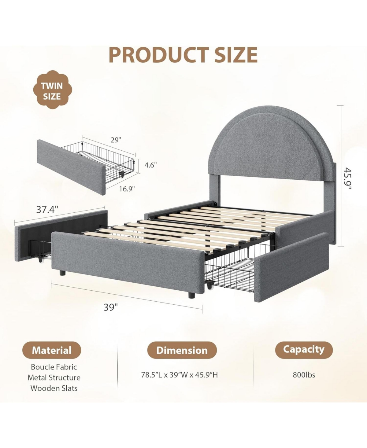 Click here for gaomon Boucle Bed Frame with 2 Drawers Upholstered... prices