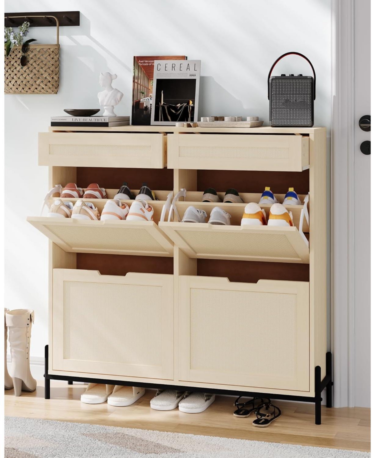 Click here for gaomon Freestanding Wooden Rattan Shoe Cabinet wit... prices