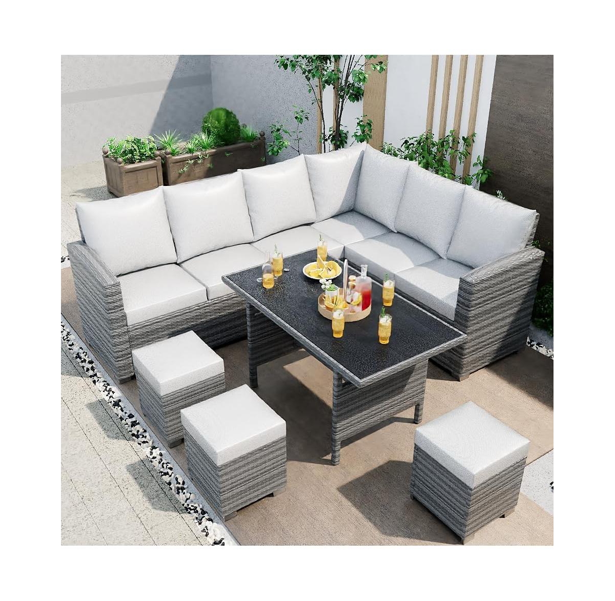 Click here for gaomon 7 Pcs Patio Furniture Set Pe Rattan Grey Wi... prices