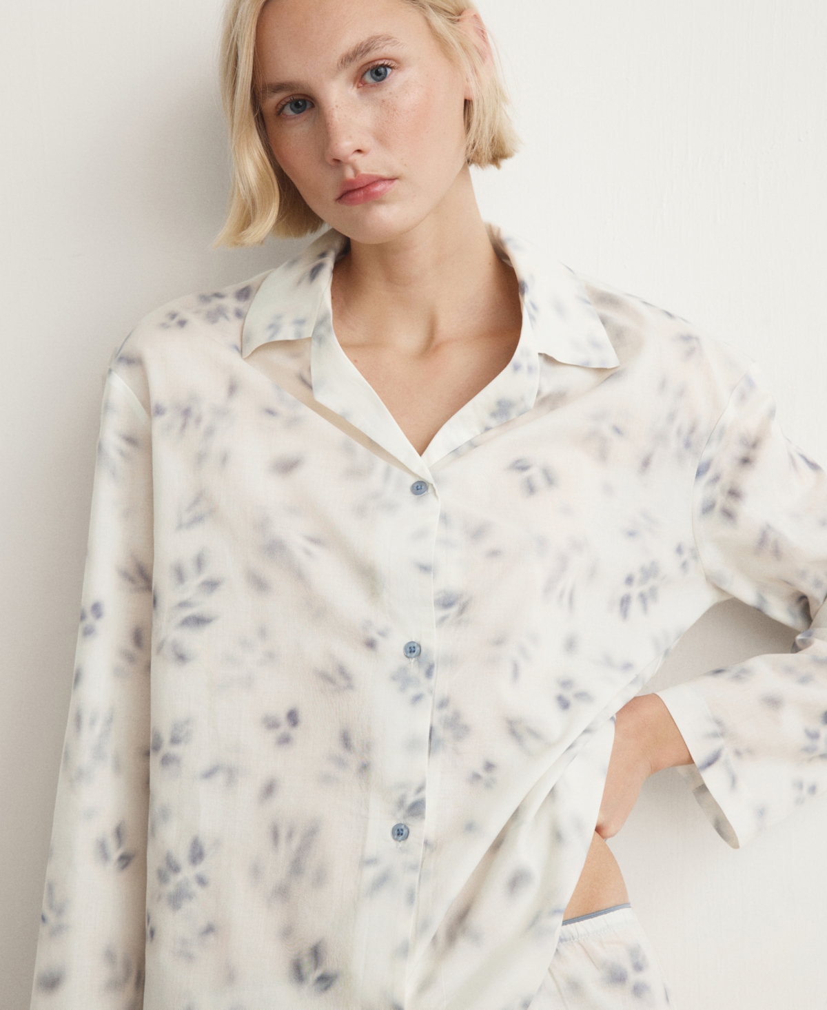 Click here for Mango Womens Floral-Print Cotton Pyjama Top - Ink... prices