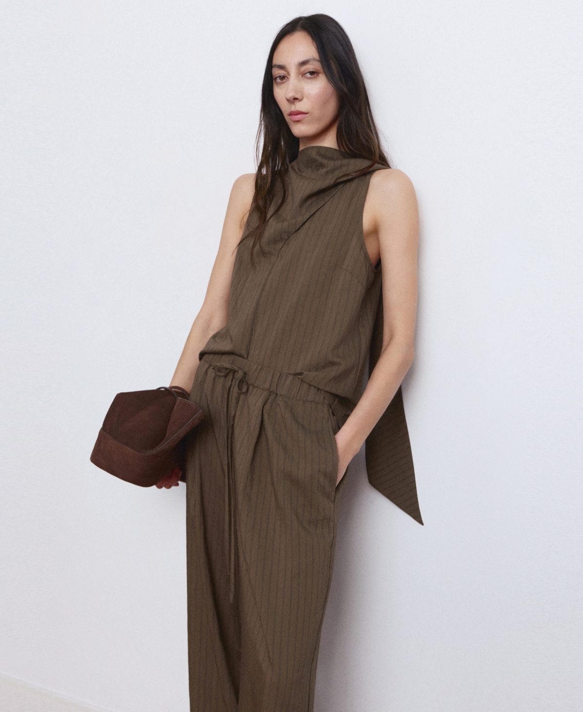 Click here for Mango Womens Striped Foulard Top - Brown prices