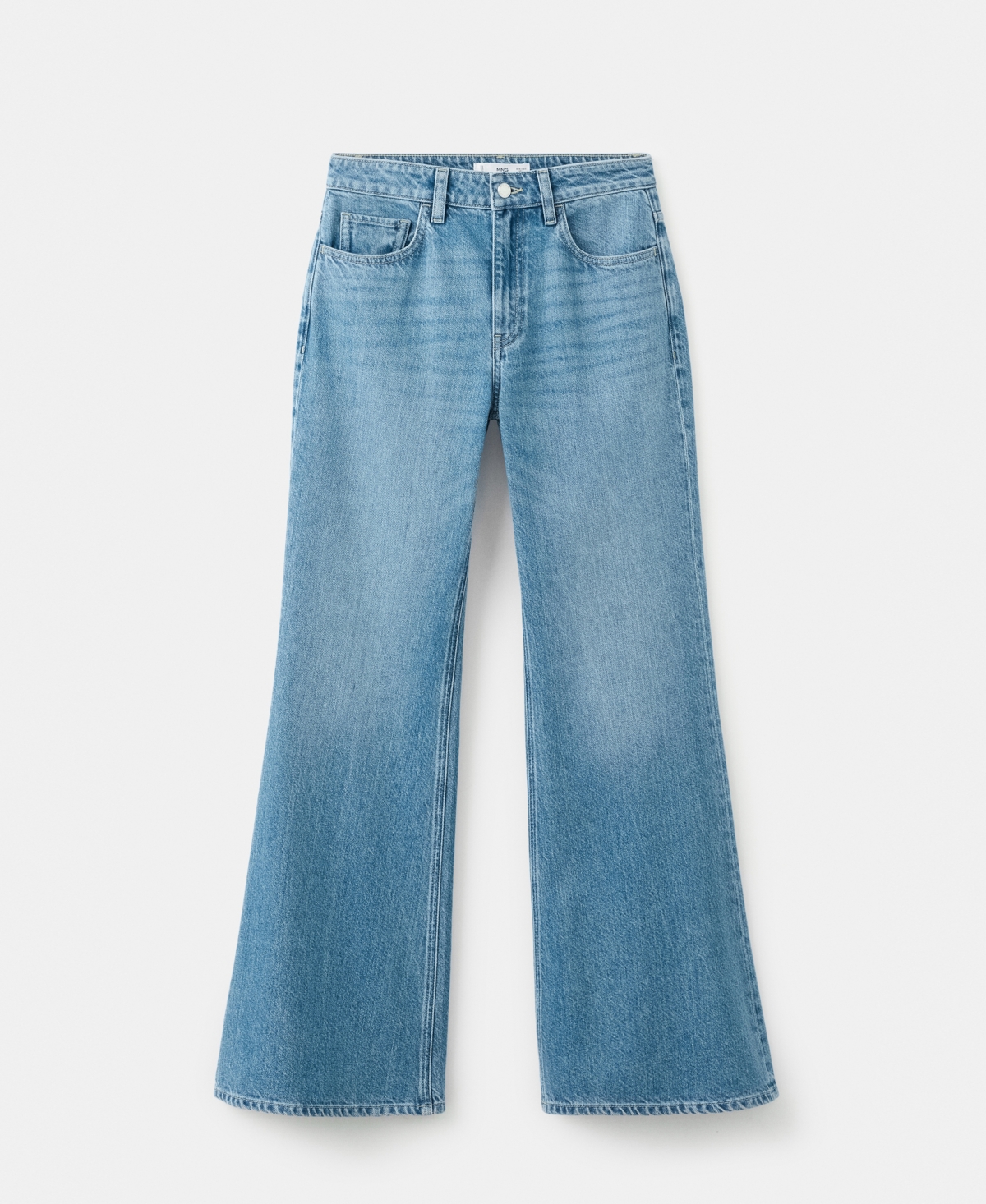 Click here for Mango Womens Mid-Rise Flared Jeans - Medium Blue prices