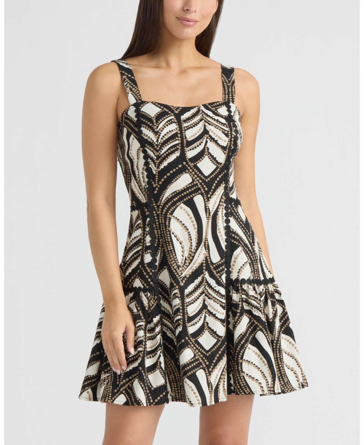 Click here for Ellen Tracy Womens Linen Dotted Lace Trim Dress -... prices