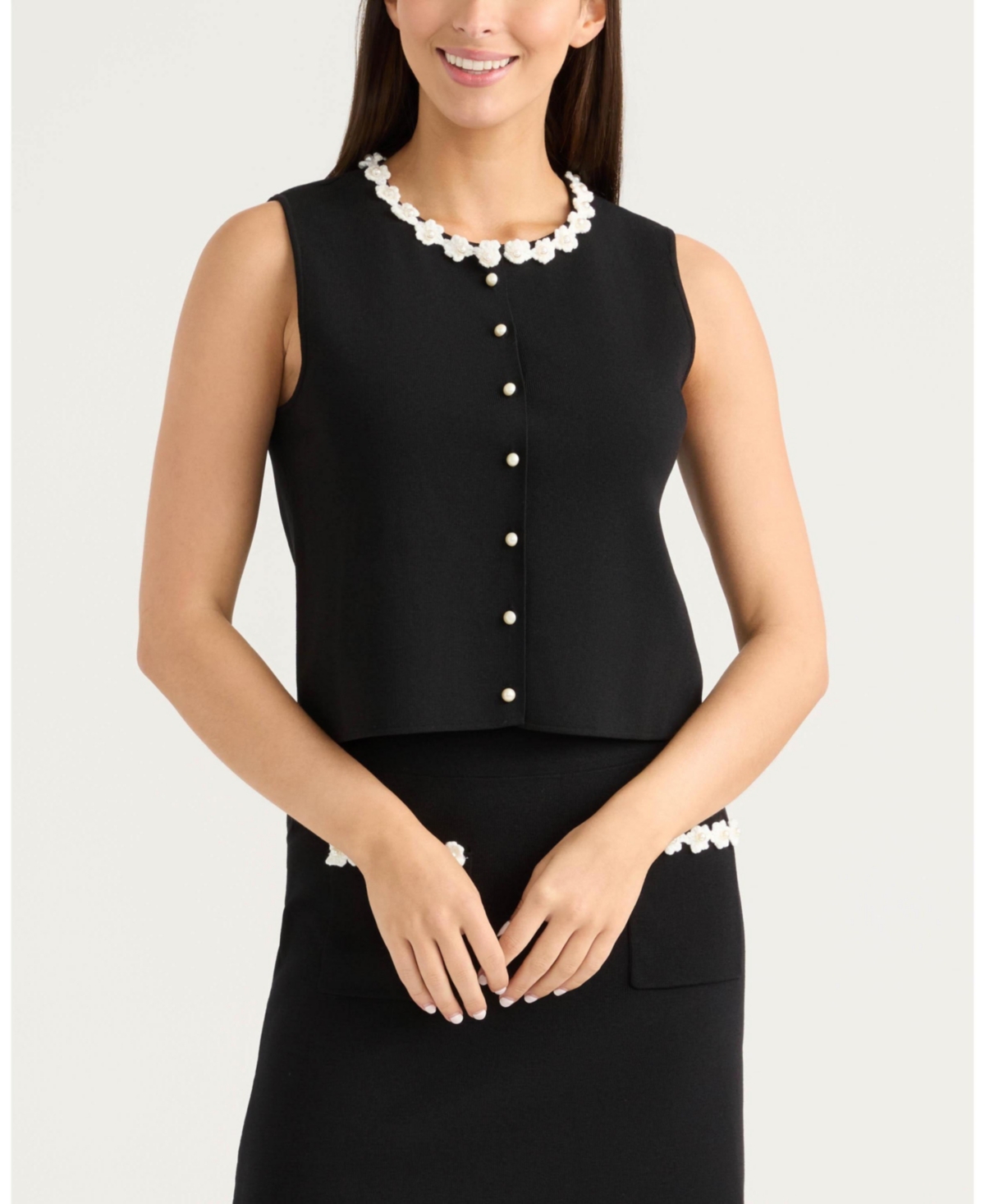 Click here for Ellen Tracy Womens Knit Vest with Beaded Crochet T... prices