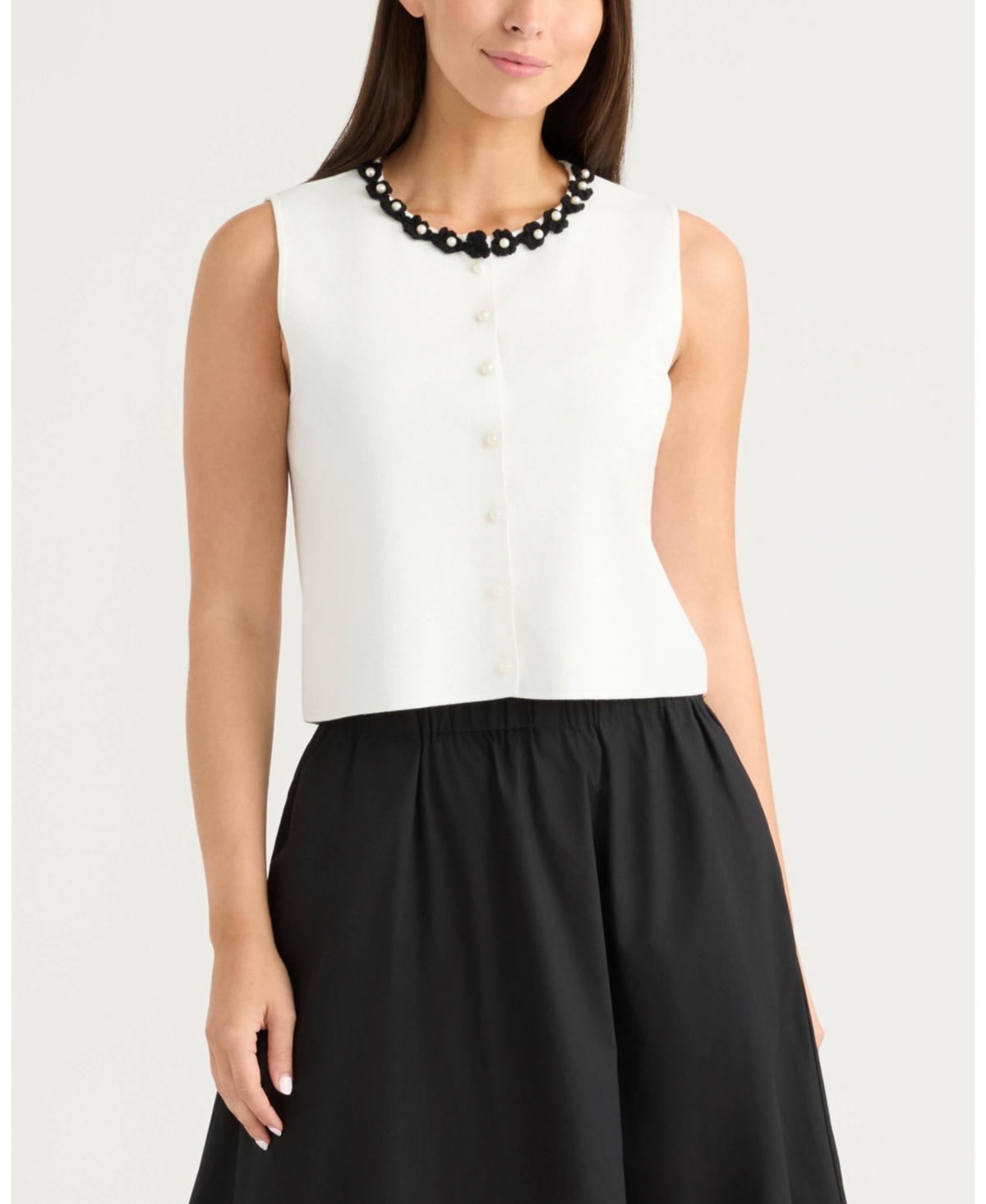 Click here for Ellen Tracy Womens Knit Vest with Beaded Crochet T... prices