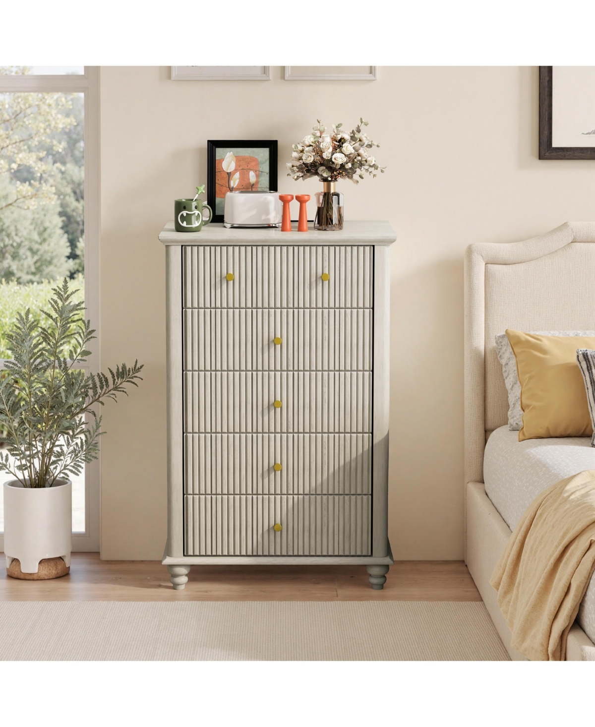 Click here for flynama Minimalist 6 Drawer Dresser Cream Finish S... prices