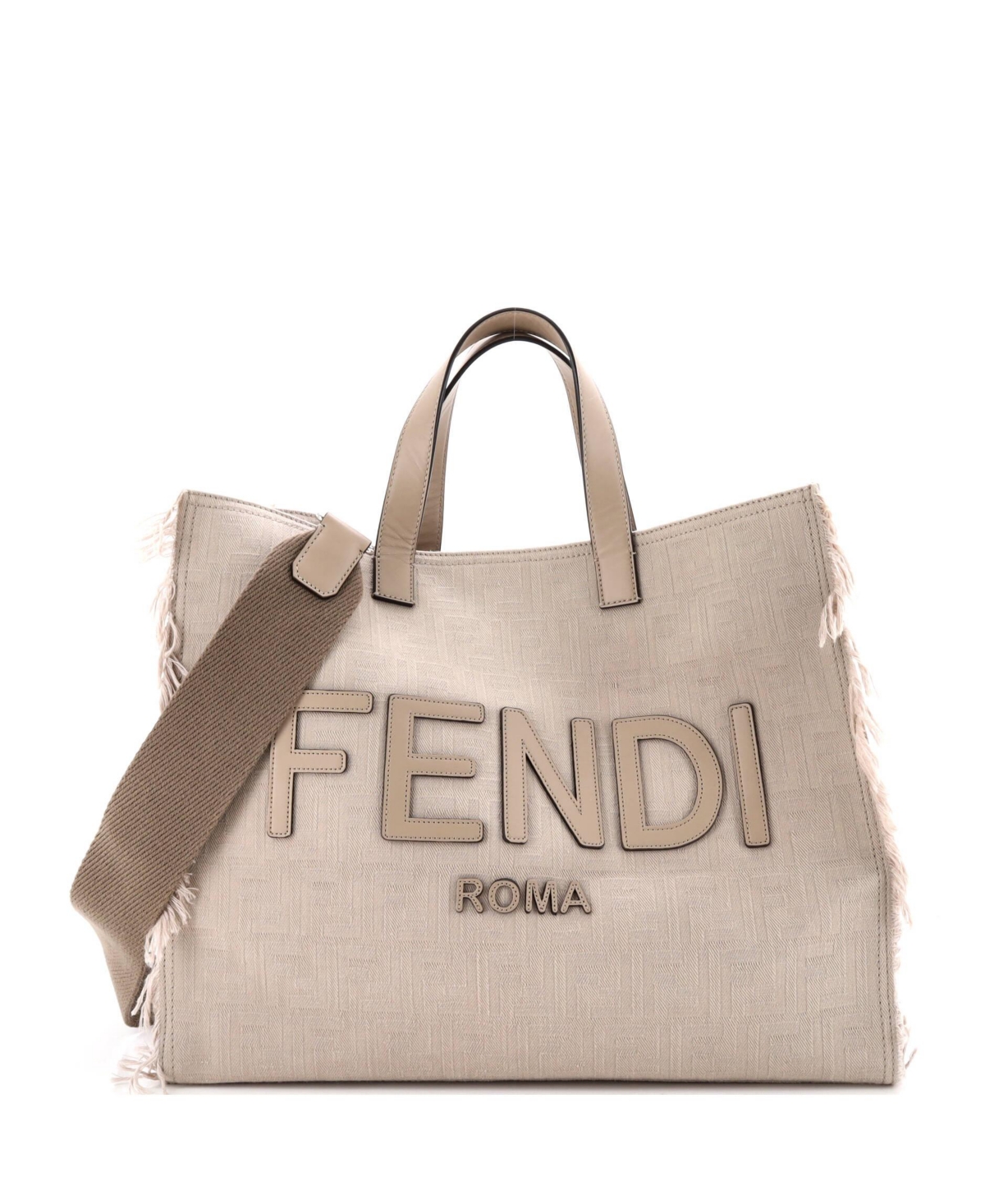 Click here for Pre-Owned Fendi Large Logo Shopper Tote Fringe Can... prices