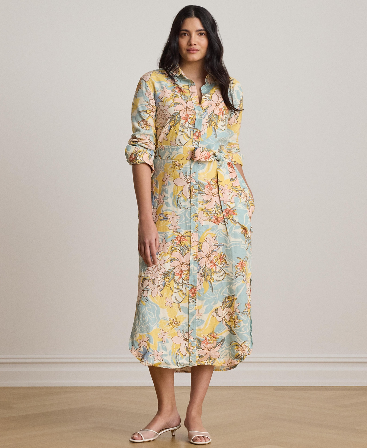 Click here for Lauren Ralph Lauren Plus Size Floral Linen Shirtdr... prices