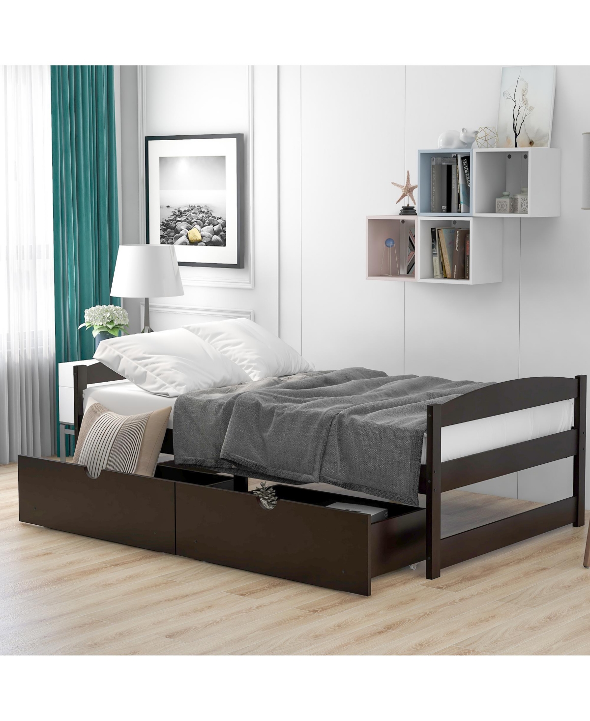 Click here for flynama Espresso Wood Platform Bed with Two Storag... prices