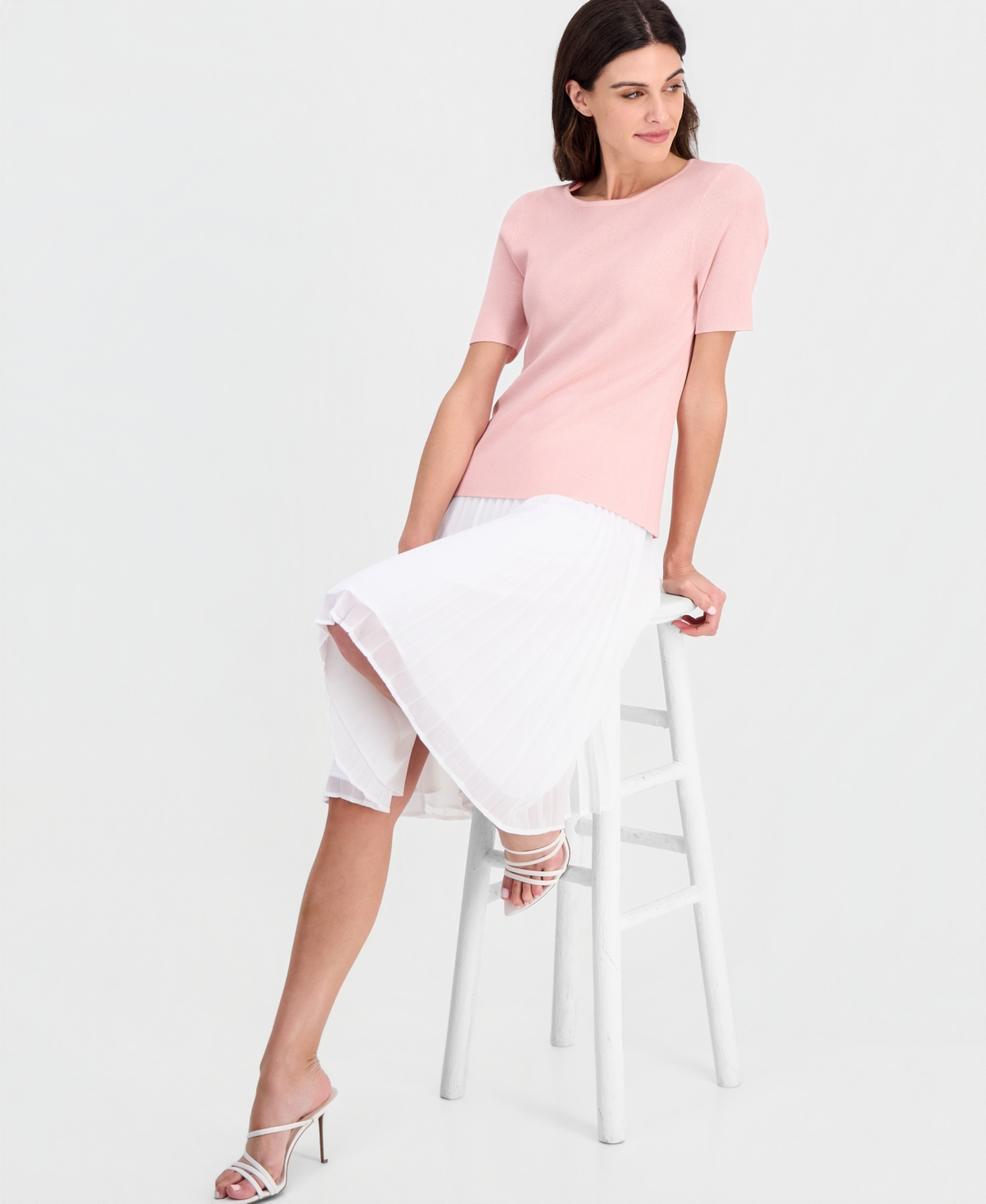 Click here for Tahari Asl Womens Fine-Rib Crewneck Sweater T-Shir... prices