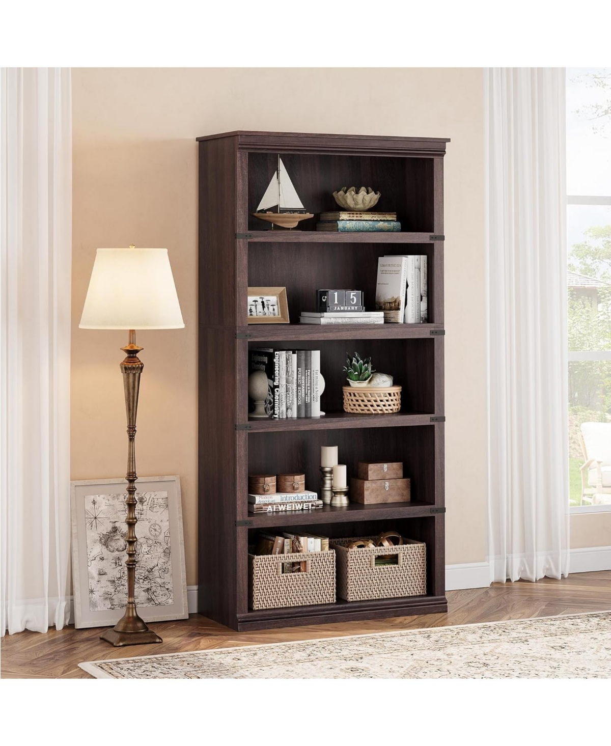 Click here for gaomon 5 Tier Farmhouse Bookcase 67.4" Tall W... prices
