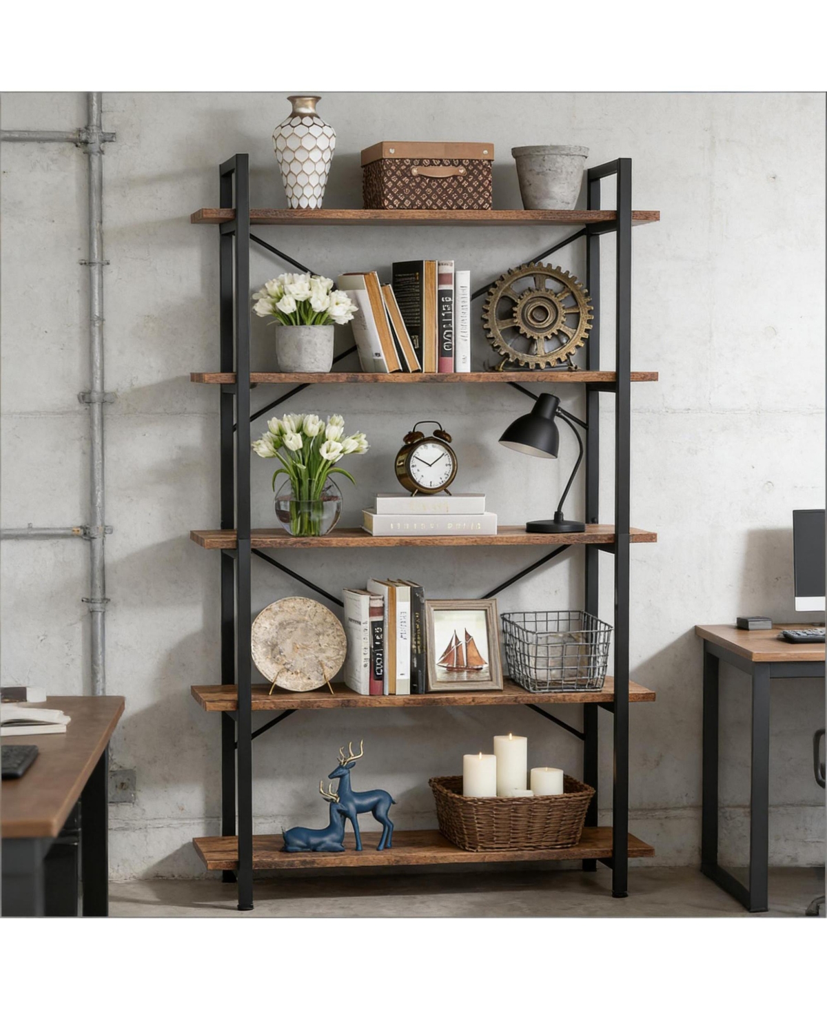 Click here for Rainsken 5 Tier Bookshelf  Industrial Etagere Book... prices