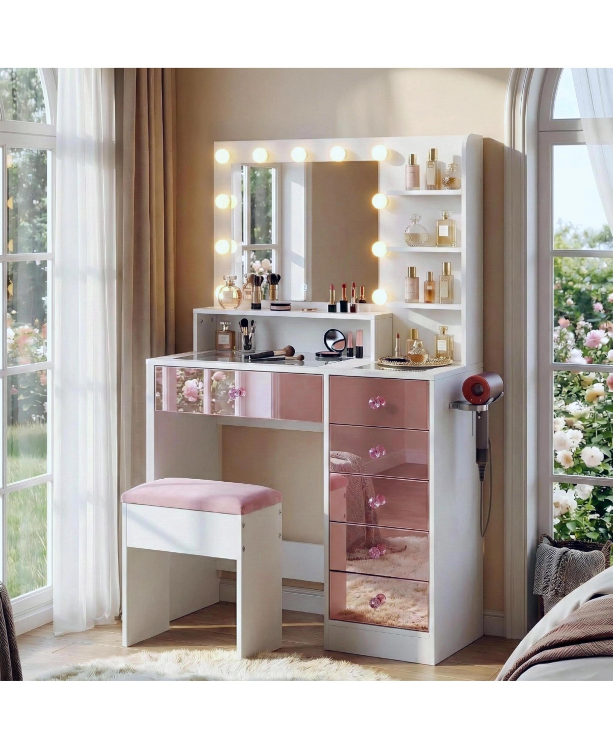 Click here for Flynama Vanity Desk with Glass Top and 11 Hollywoo... prices