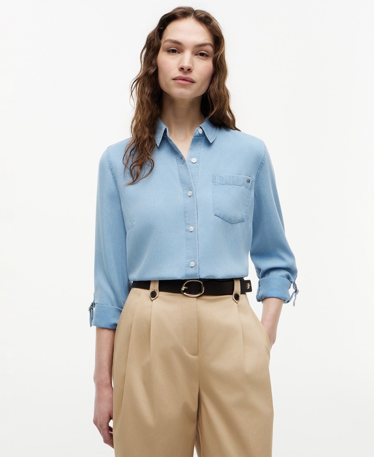 Click here for Tommy Hilfiger Womens Roll-Tab Collar Neck Shirt -... prices