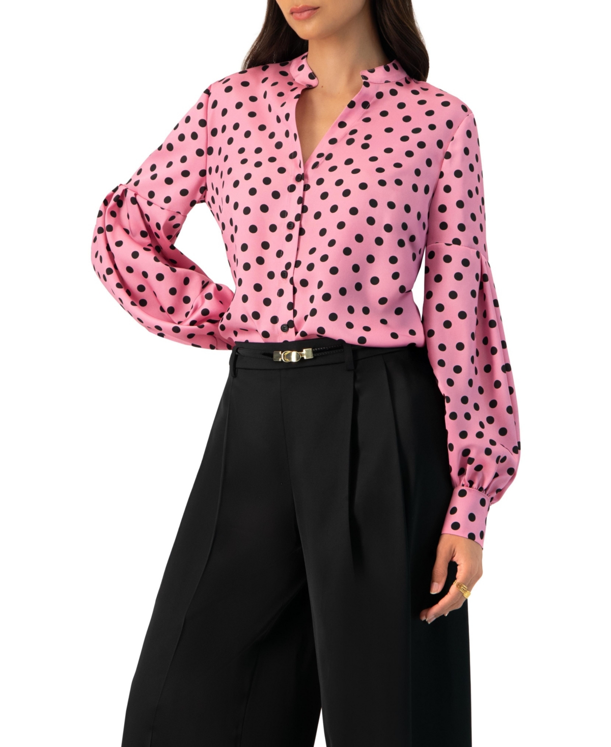 Click here for Ivonne Womens Long Sleeve Polka Dot Blouse - Pink prices