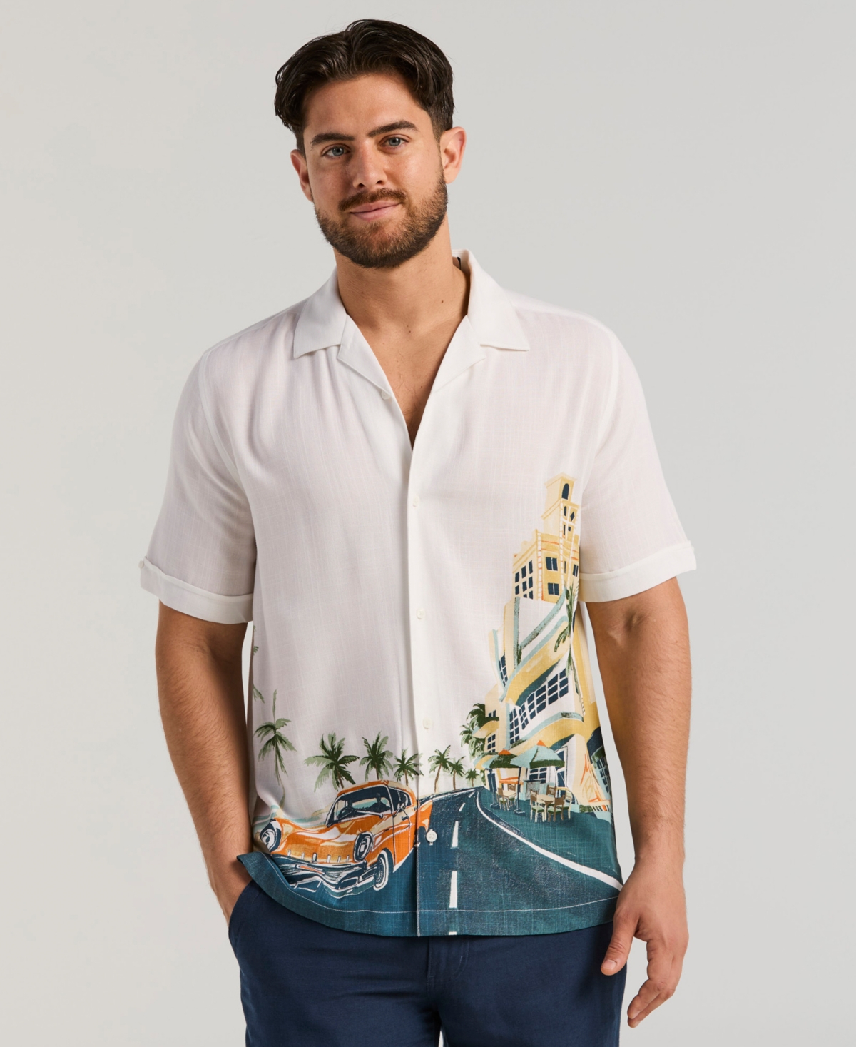 Click here for Cubavera Mens Scenic Print Shirt - Brillant White prices