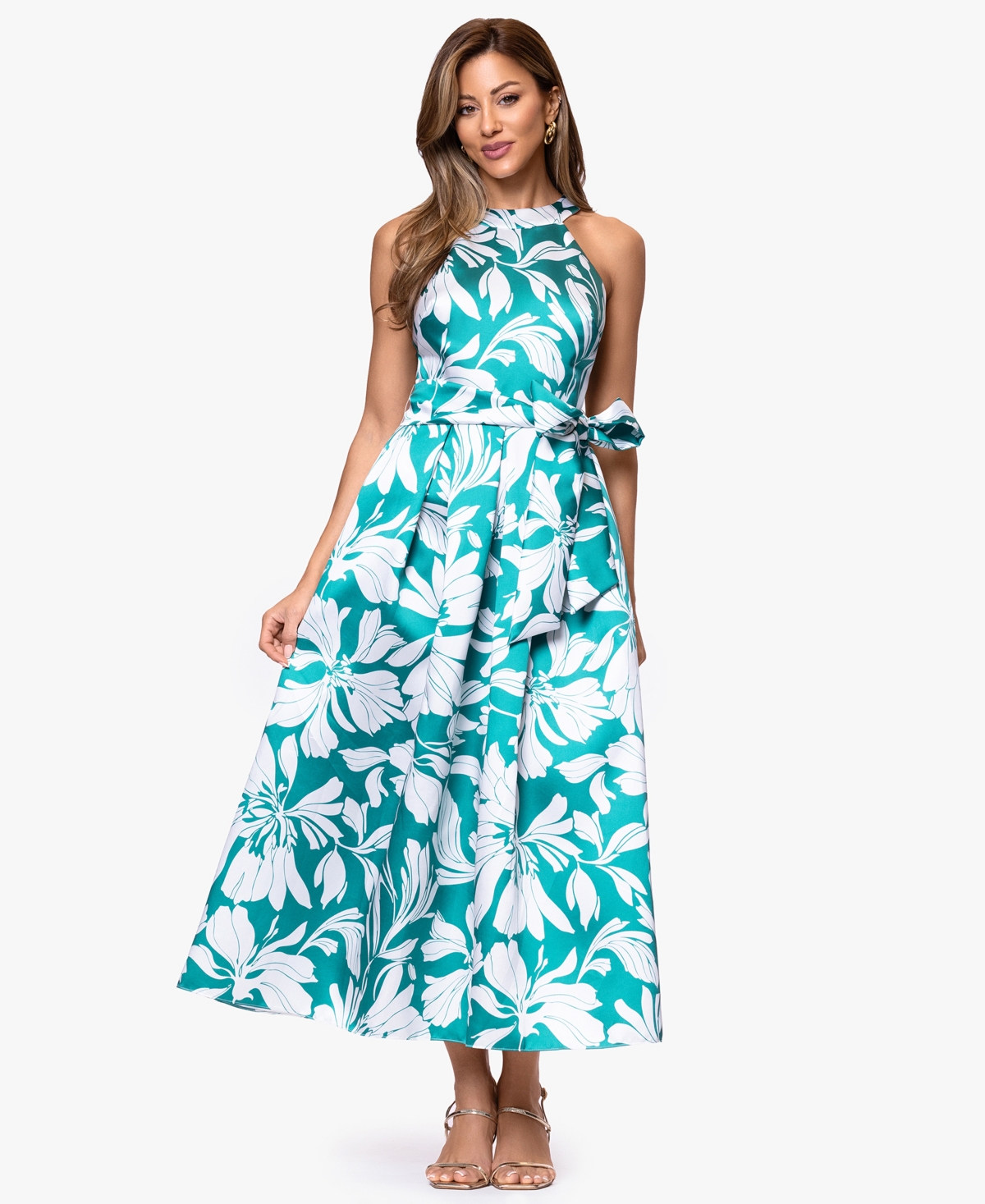 Click here for Betsy & Adam Womens Printed Halter Neck Dress - Aq... prices