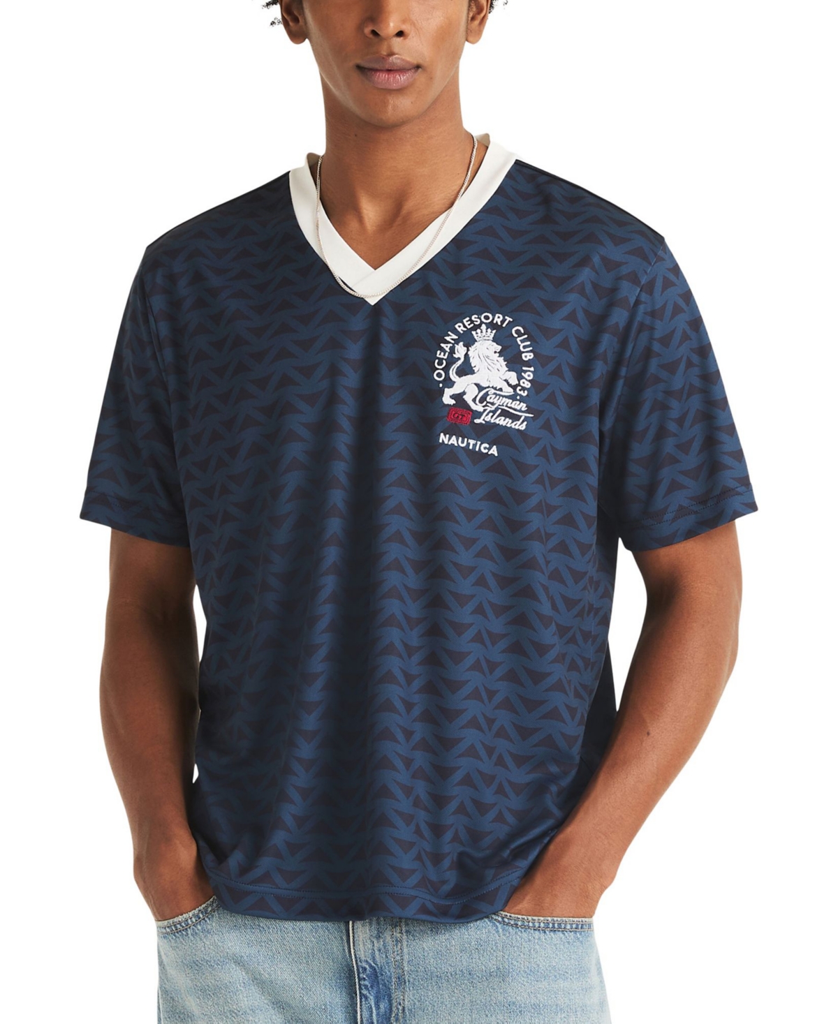 Click here for Nautica Mens Shadow Printed Birdseye V-Neck T-Shir... prices