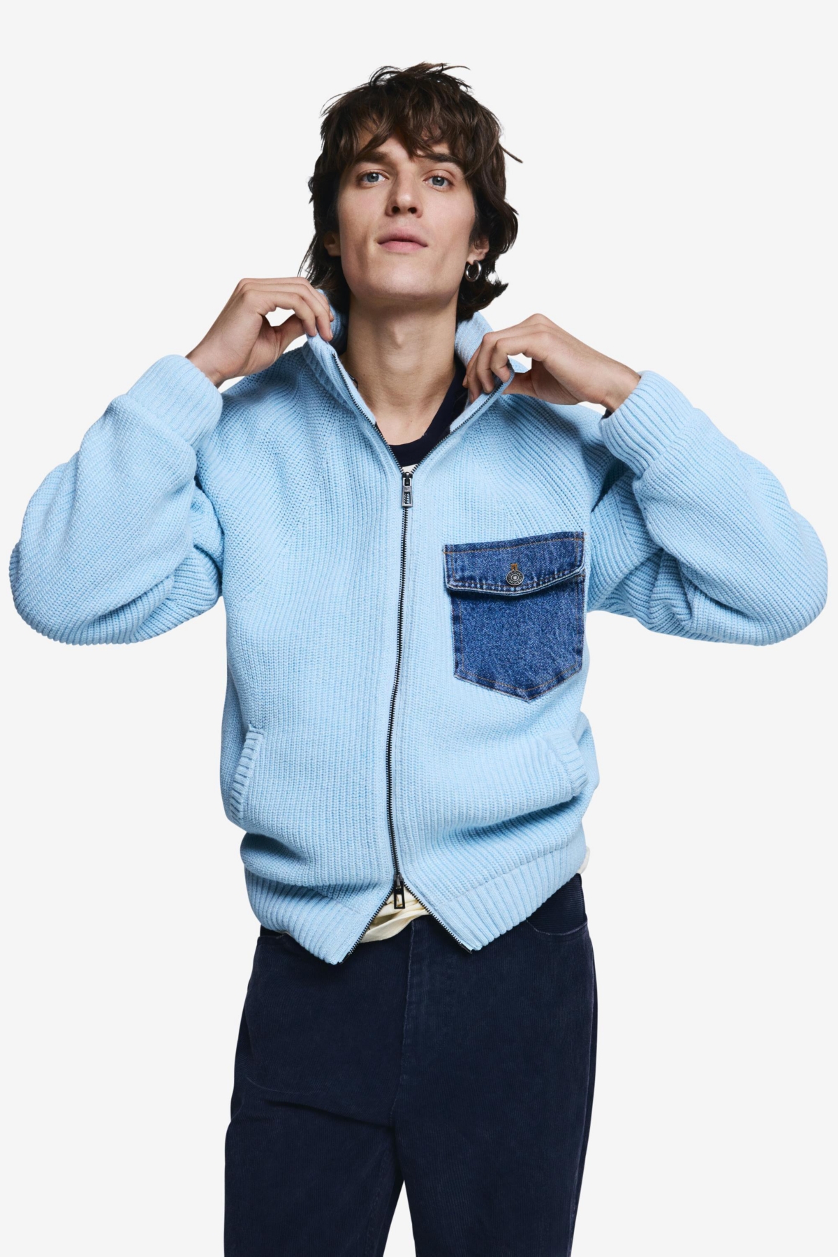 Click here for Desigual Mens Double zipper knit sweater - Light b... prices