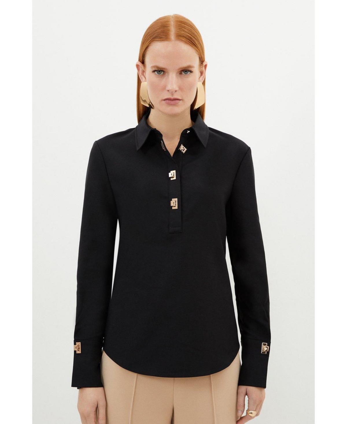 Click here for Karen Millen Womens Techno Cotton Gold Clasp Shirt... prices