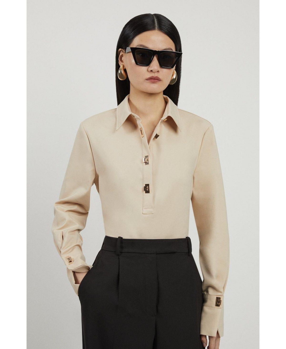 Click here for Karen Millen Womens Techno Cotton Gold Clasp Shirt... prices
