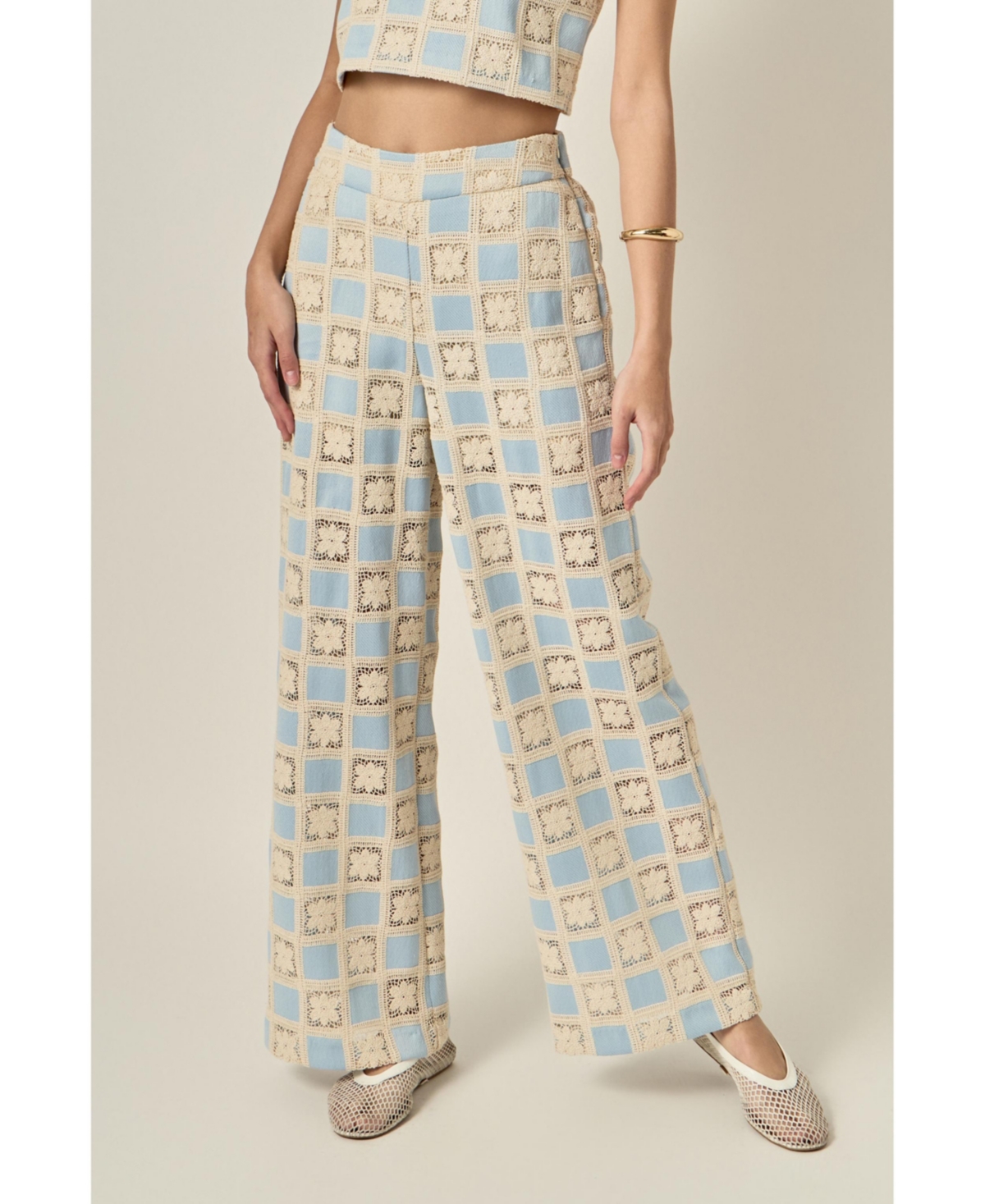 English Factory Womens Crochet Long Pants - Powder blue