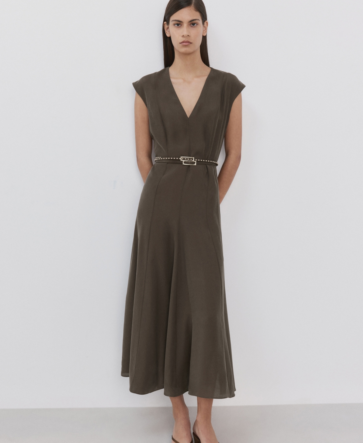 Click here for Mango Womens Double-Belted A-Line Dress - Brown prices