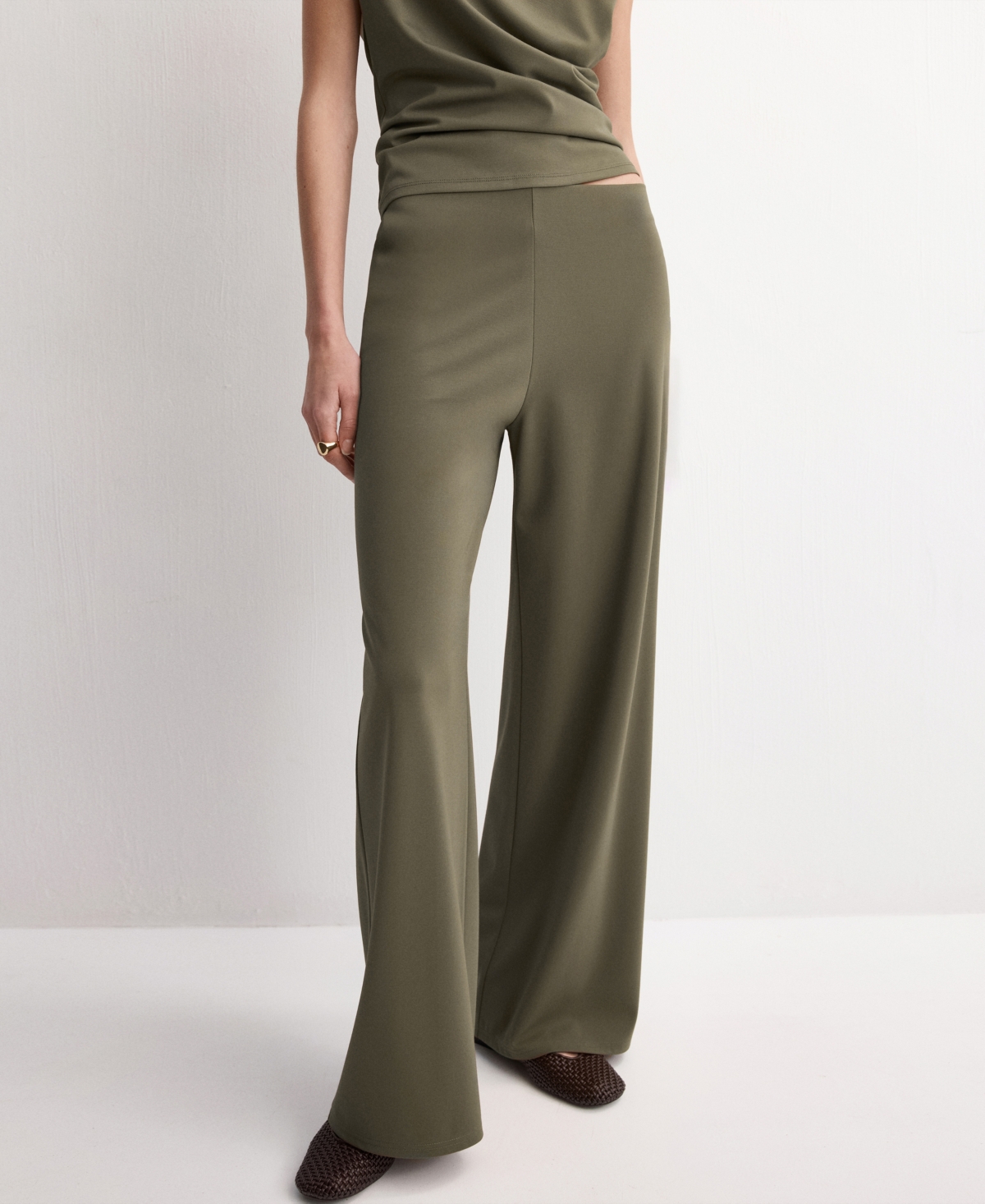 Click here for Mango Womens Elastic Waist Straight-Fit Pants - Kh... prices