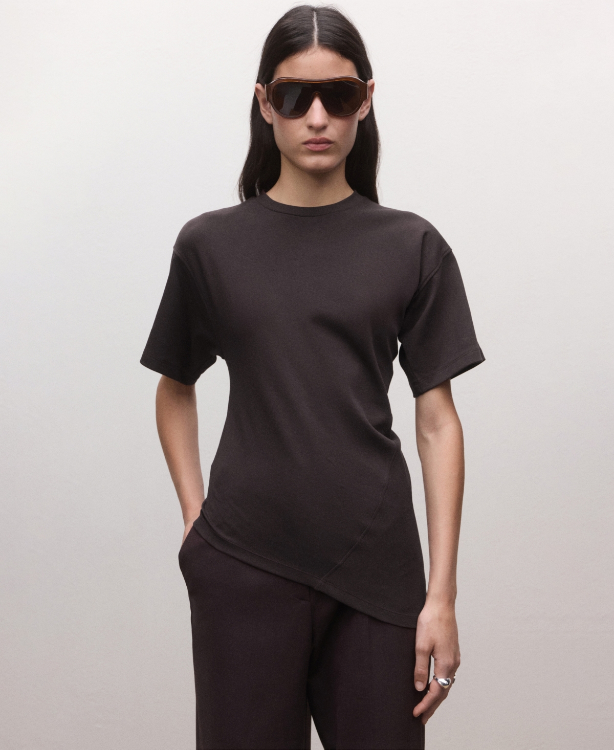 Click here for Mango Womens Asymmetrical Hem Fitted Cotton T-Shir... prices