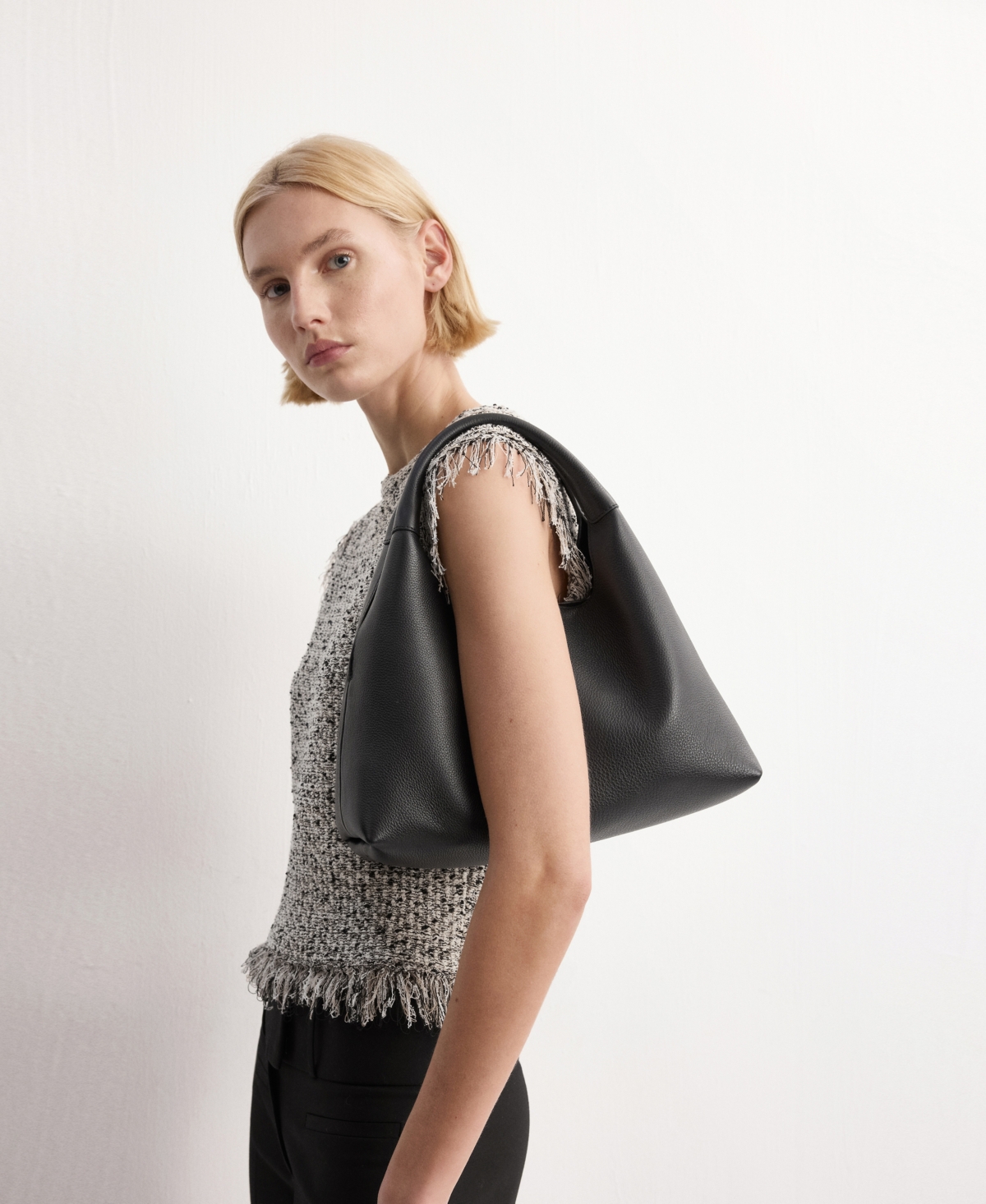 Click here for Mango Womens Fringe Trim Top - Black prices