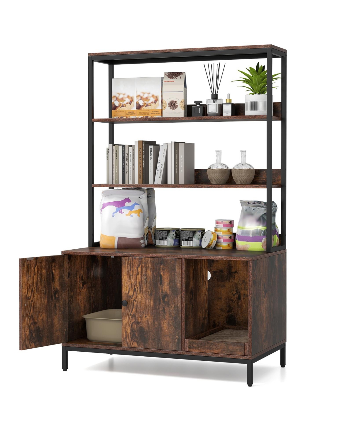 Click here for Gymax 57 Cat Litter Box Enclosure w/ Storage 2-tie... prices