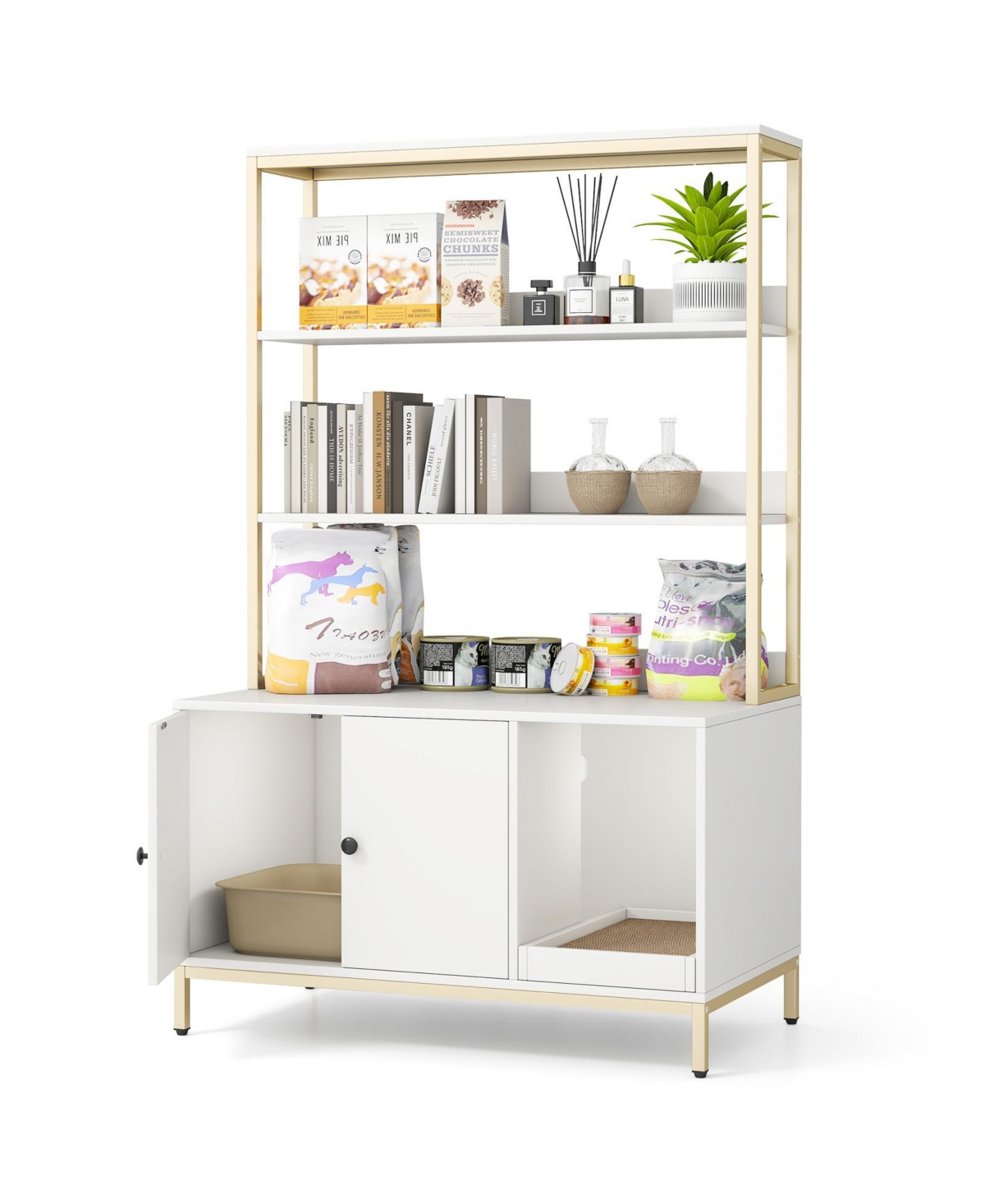 Click here for Gymax 57 Cat Litter Box Enclosure w/ Storage 2-tie... prices