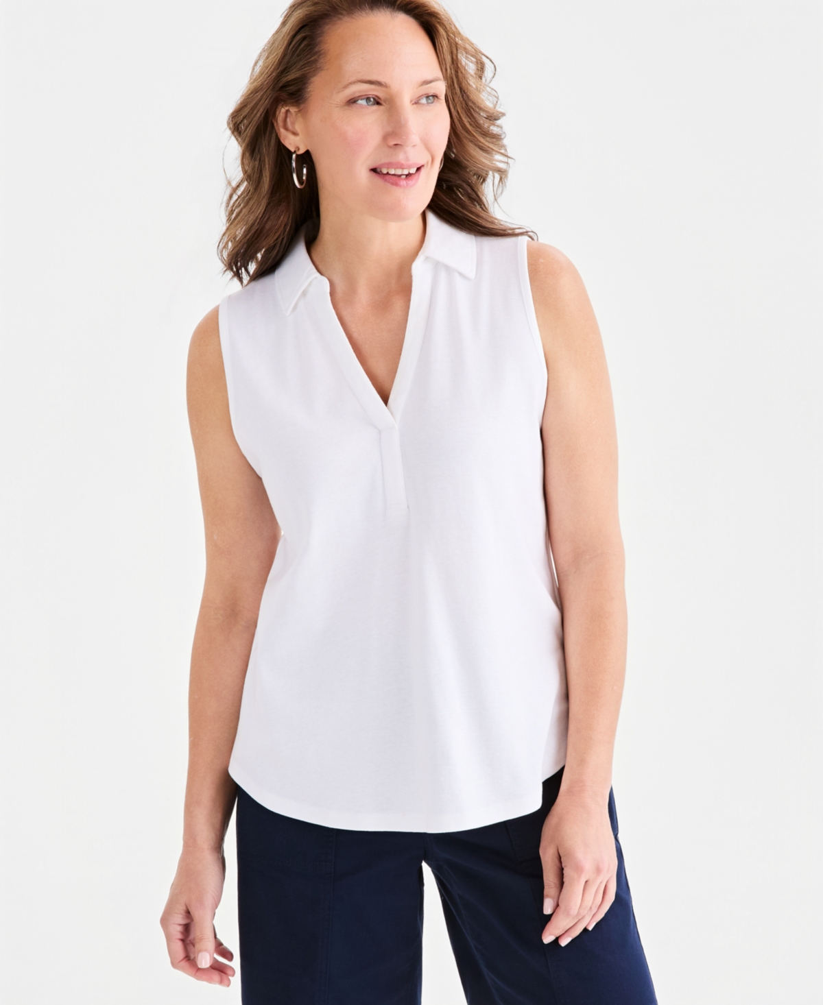 Click here for Style & Co Womens Cotton Johnny-Collar Sleeveless... prices