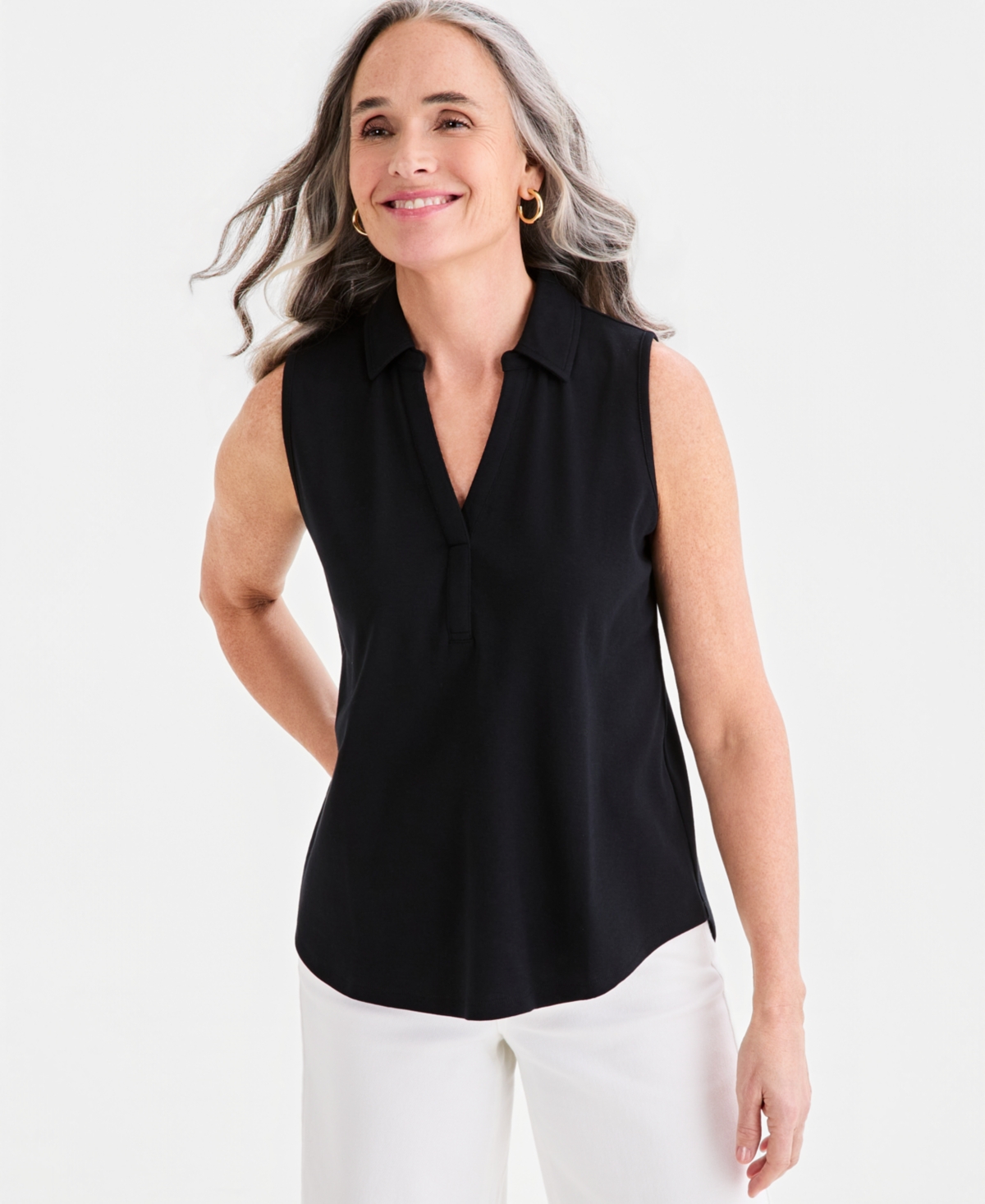 Click here for Style & Co Womens Cotton Johnny-Collar Sleeveless... prices