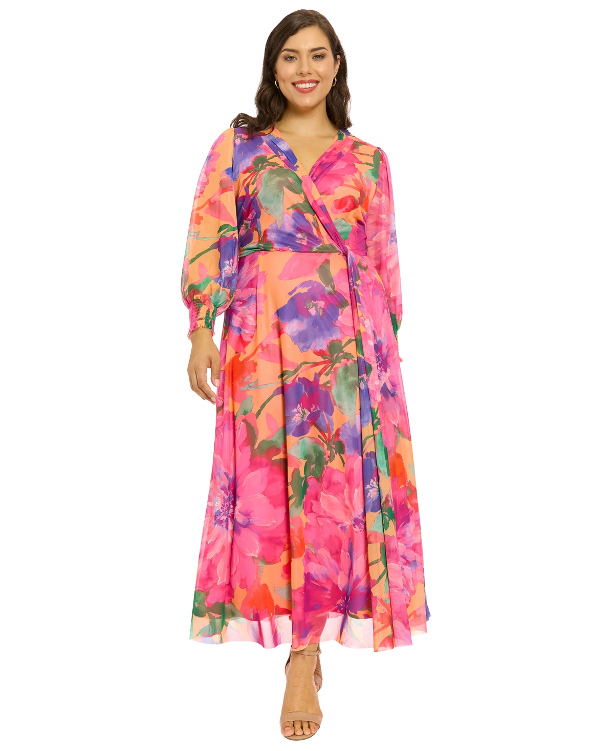 Click here for London Times Plus Size Printed Blouson-Sleeve Maxi... prices
