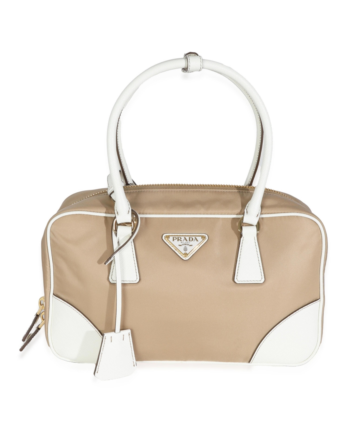 Click here for Pre-Owned Prada Beige White Re-Nylon Saffiano Medi... prices