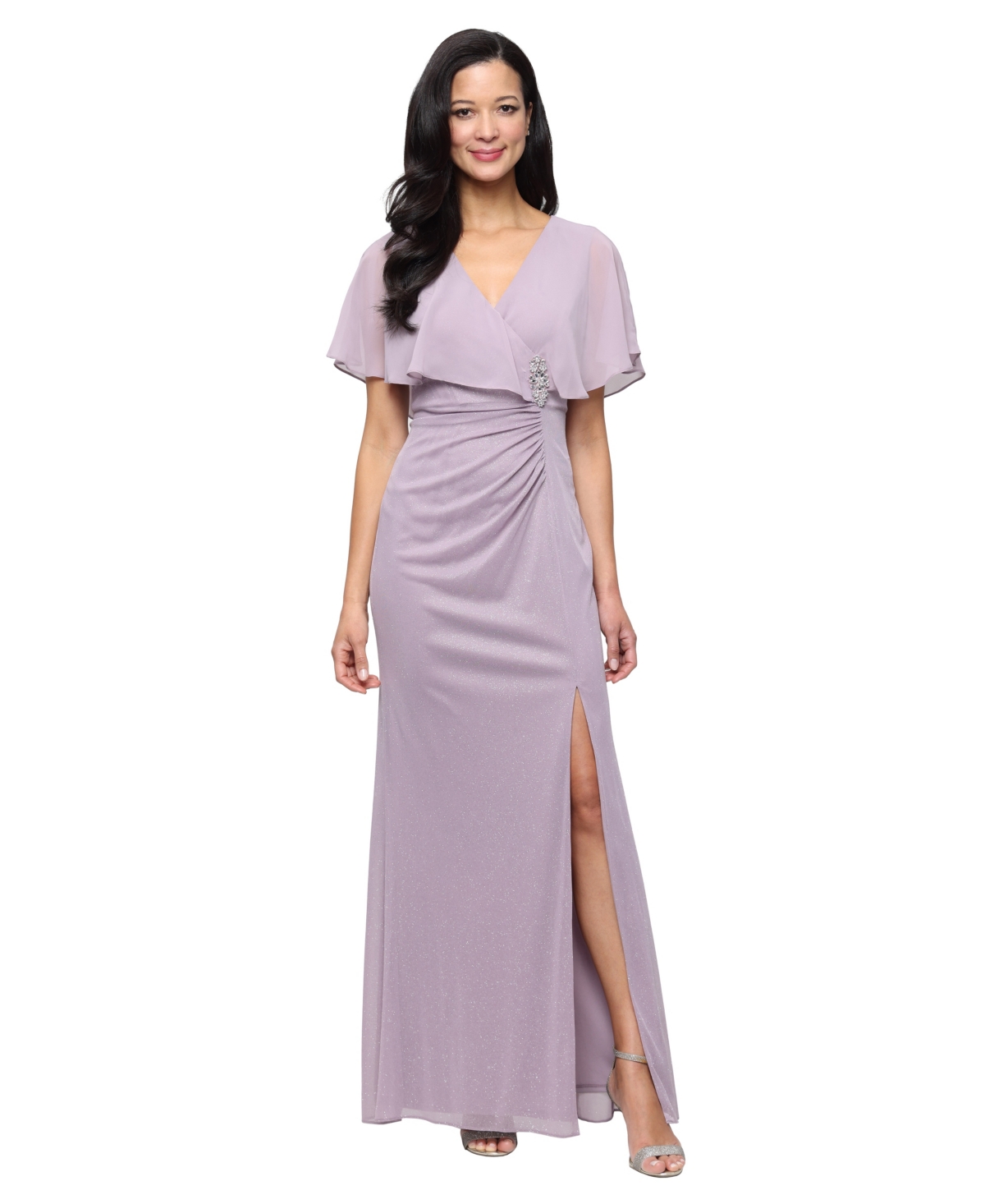 Click here for Sl Fashions Womens V-Neck Mesh Ball Gown - Mauve prices