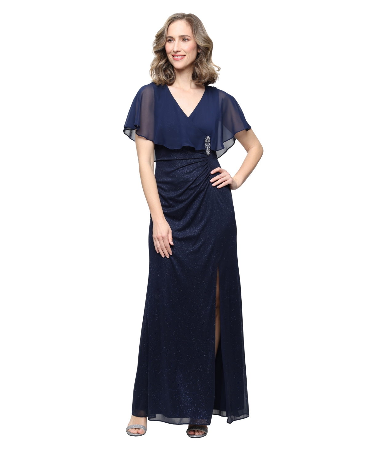 Click here for Sl Fashions Womens V-Neck Mesh Ball Gown - Navy prices